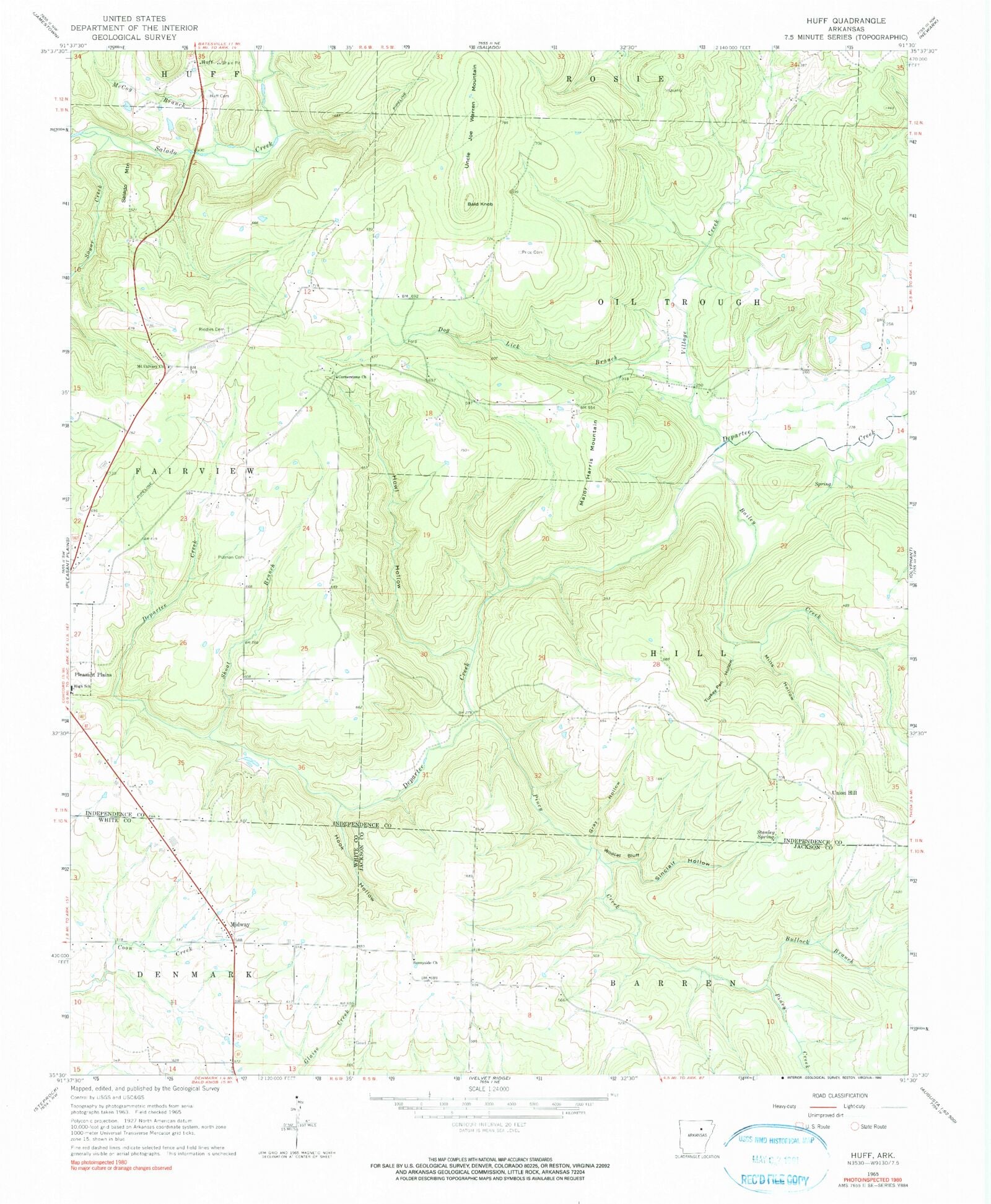 Classic USGS Huff Arkansas 7.5'x7.5' Topo Map – MyTopo Map Store