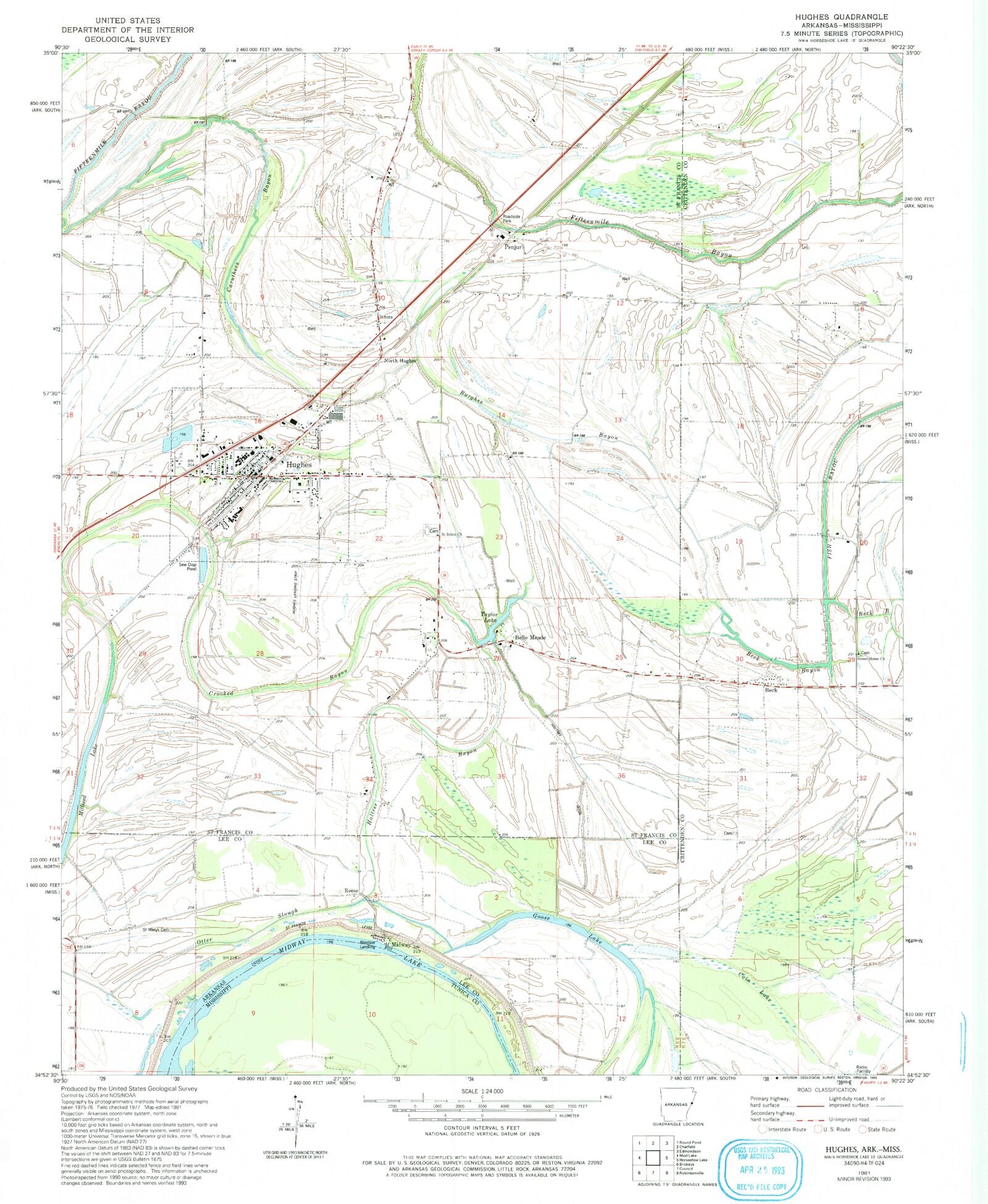 Classic USGS Hughes Arkansas 7.5'x7.5' Topo Map – MyTopo Map Store