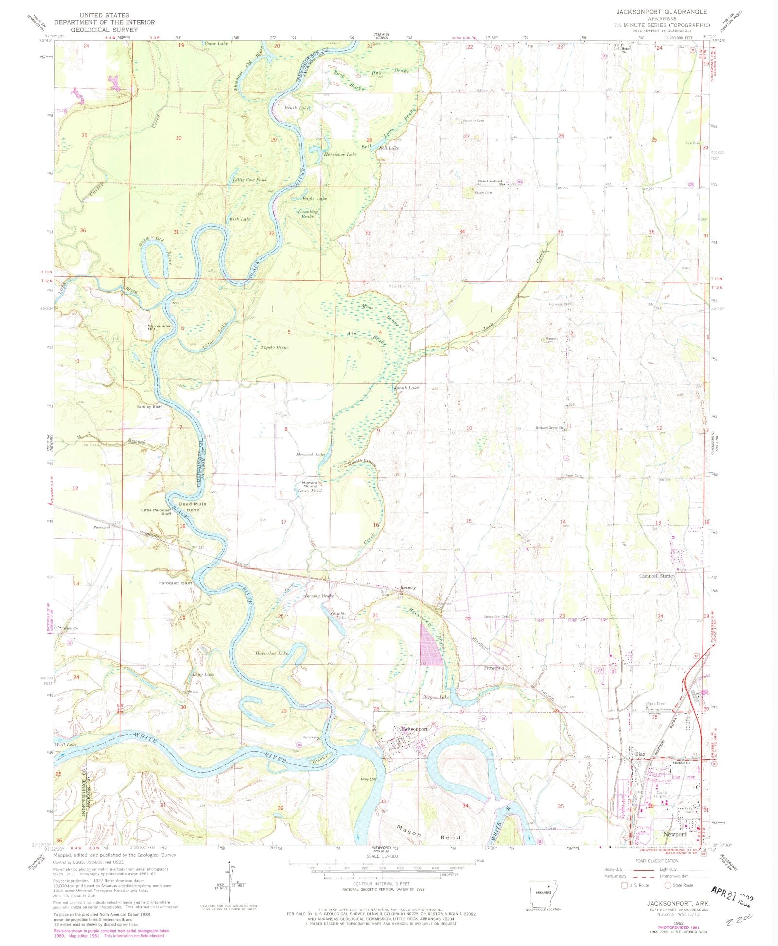 Classic USGS Jacksonport Arkansas 7.5'x7.5' Topo Map – MyTopo Map Store