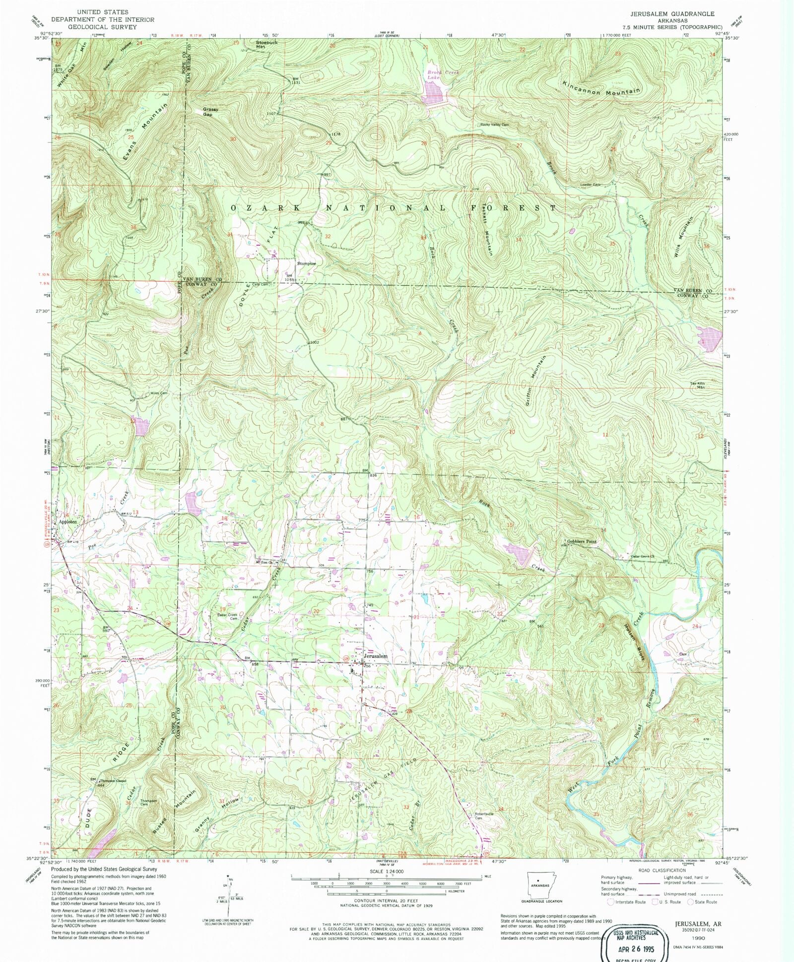 Classic USGS Jerusalem Arkansas 7.5'x7.5' Topo Map – MyTopo Map Store