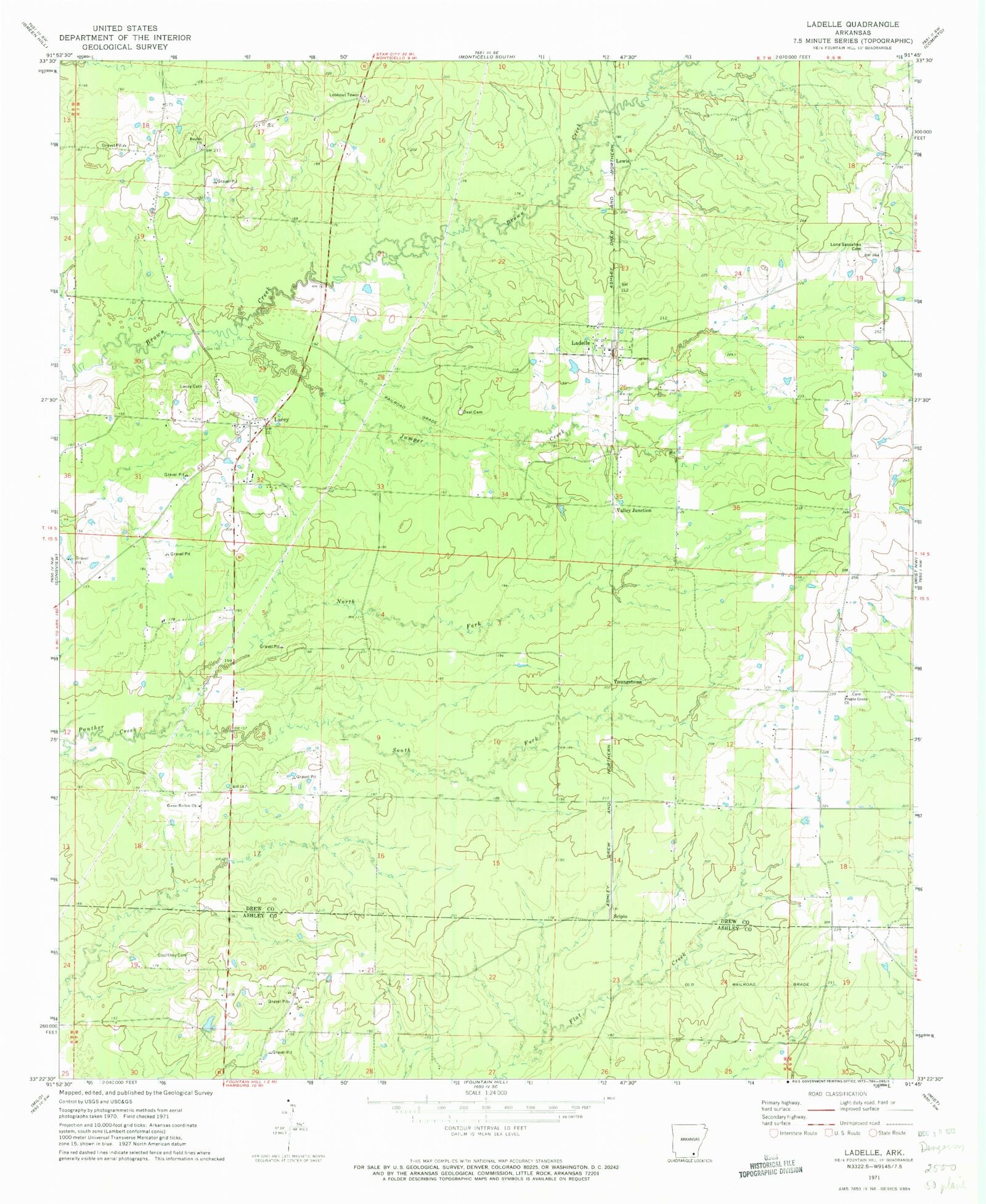 Classic USGS Ladelle Arkansas 7.5'x7.5' Topo Map – MyTopo Map Store