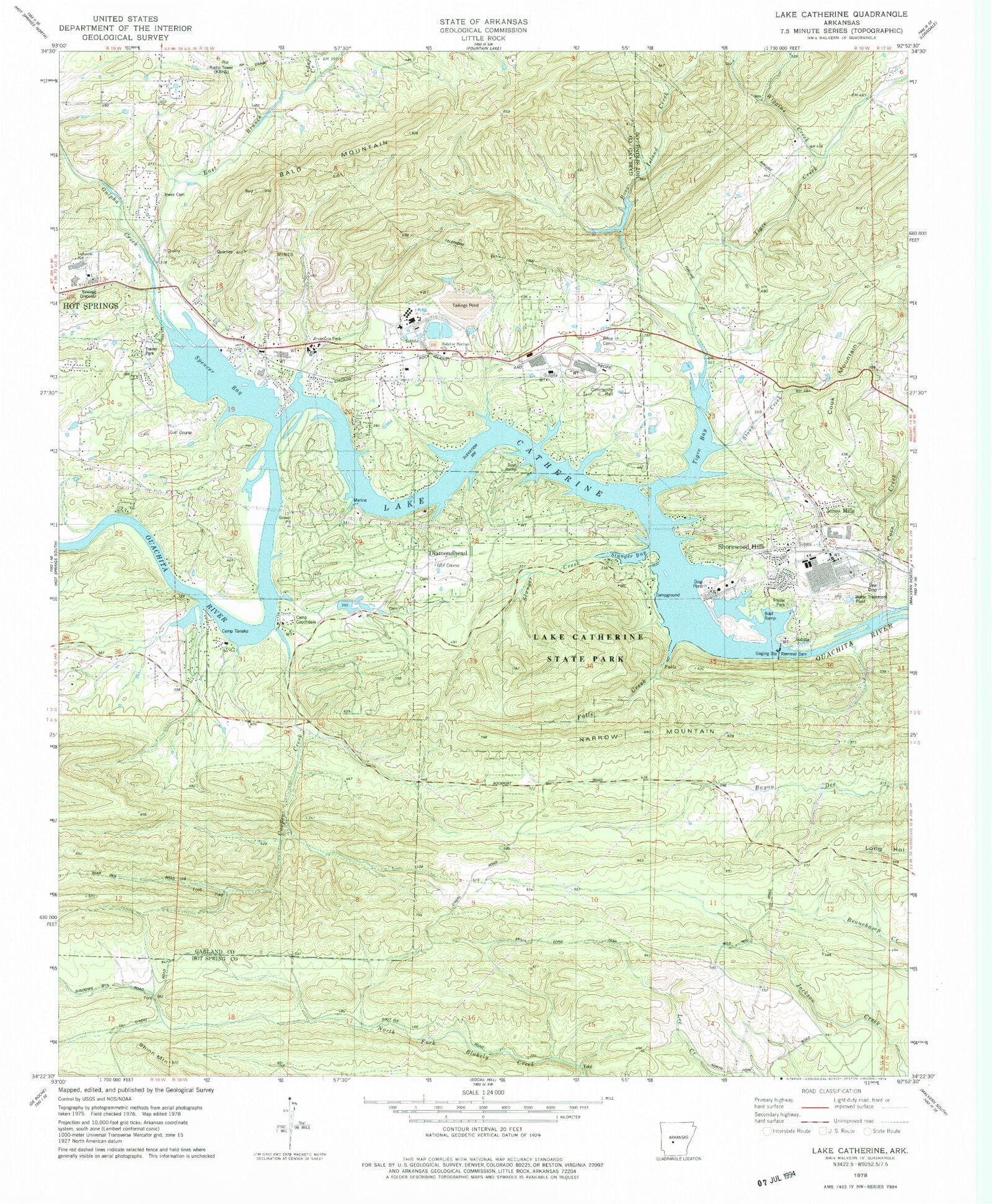 Classic USGS Lake Catherine Arkansas 7.5'x7.5' Topo Map – MyTopo Map Store
