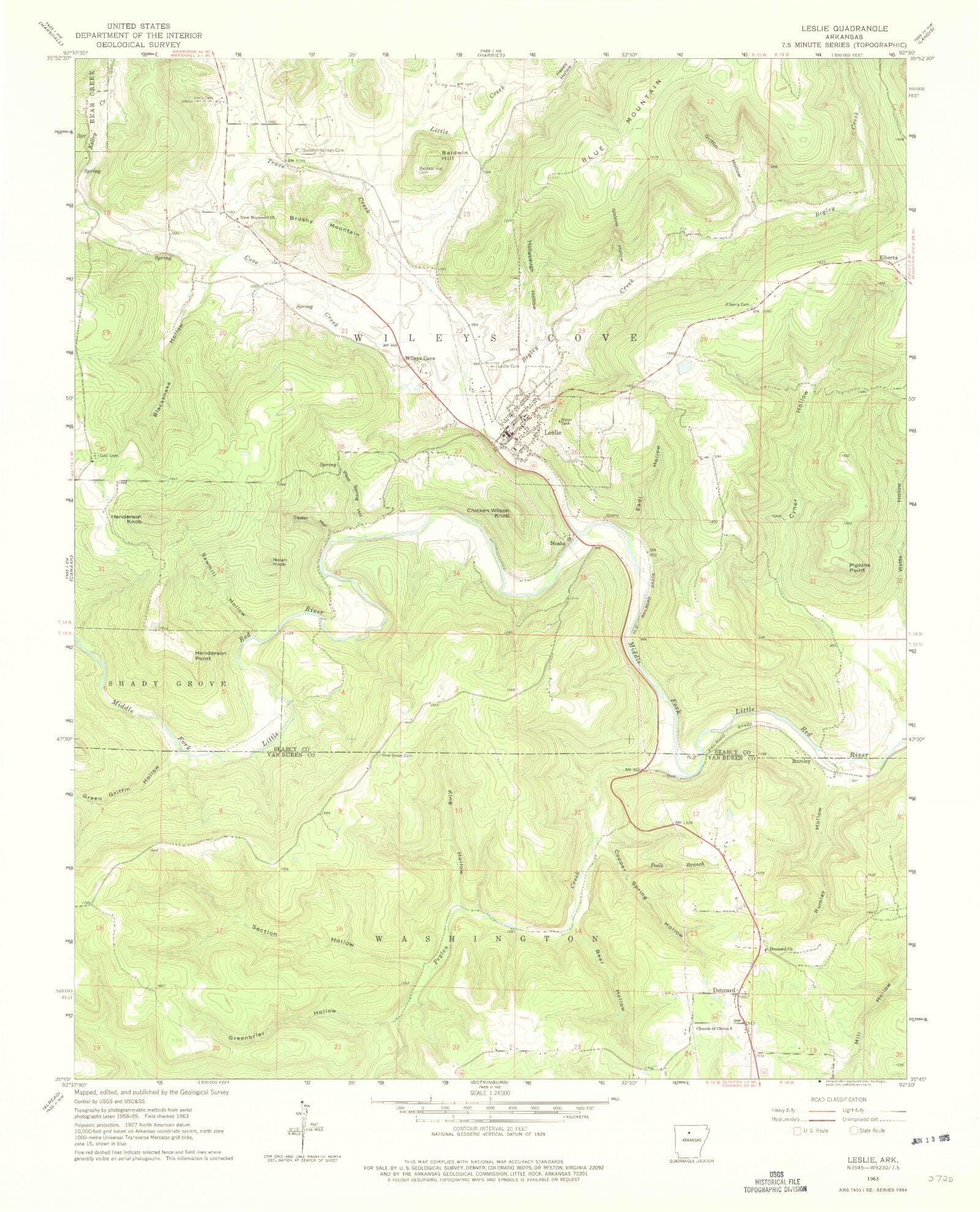 Classic USGS Leslie Arkansas 7.5'x7.5' Topo Map – MyTopo Map Store