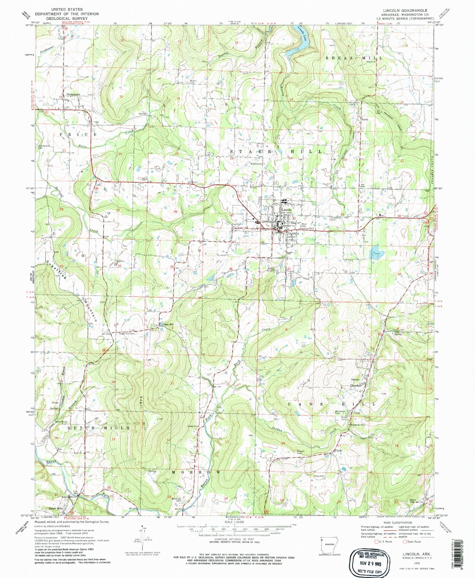 Classic USGS Lincoln Arkansas 7.5'x7.5' Topo Map – MyTopo Map Store