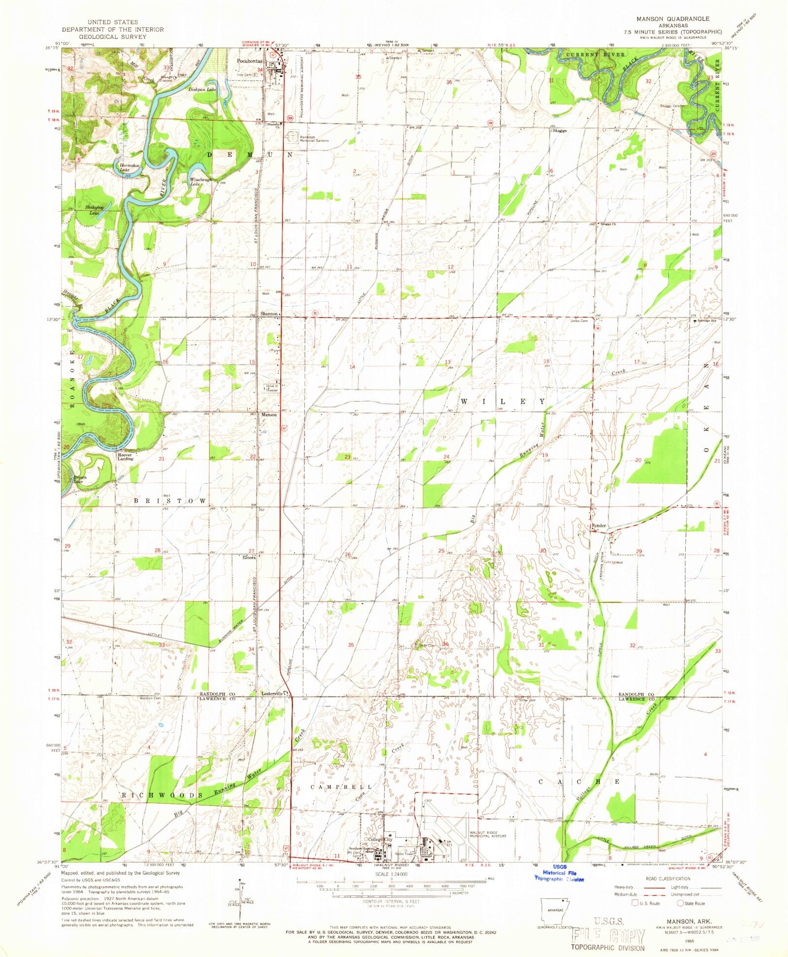 Classic USGS Manson Arkansas 7.5'x7.5' Topo Map – MyTopo Map Store