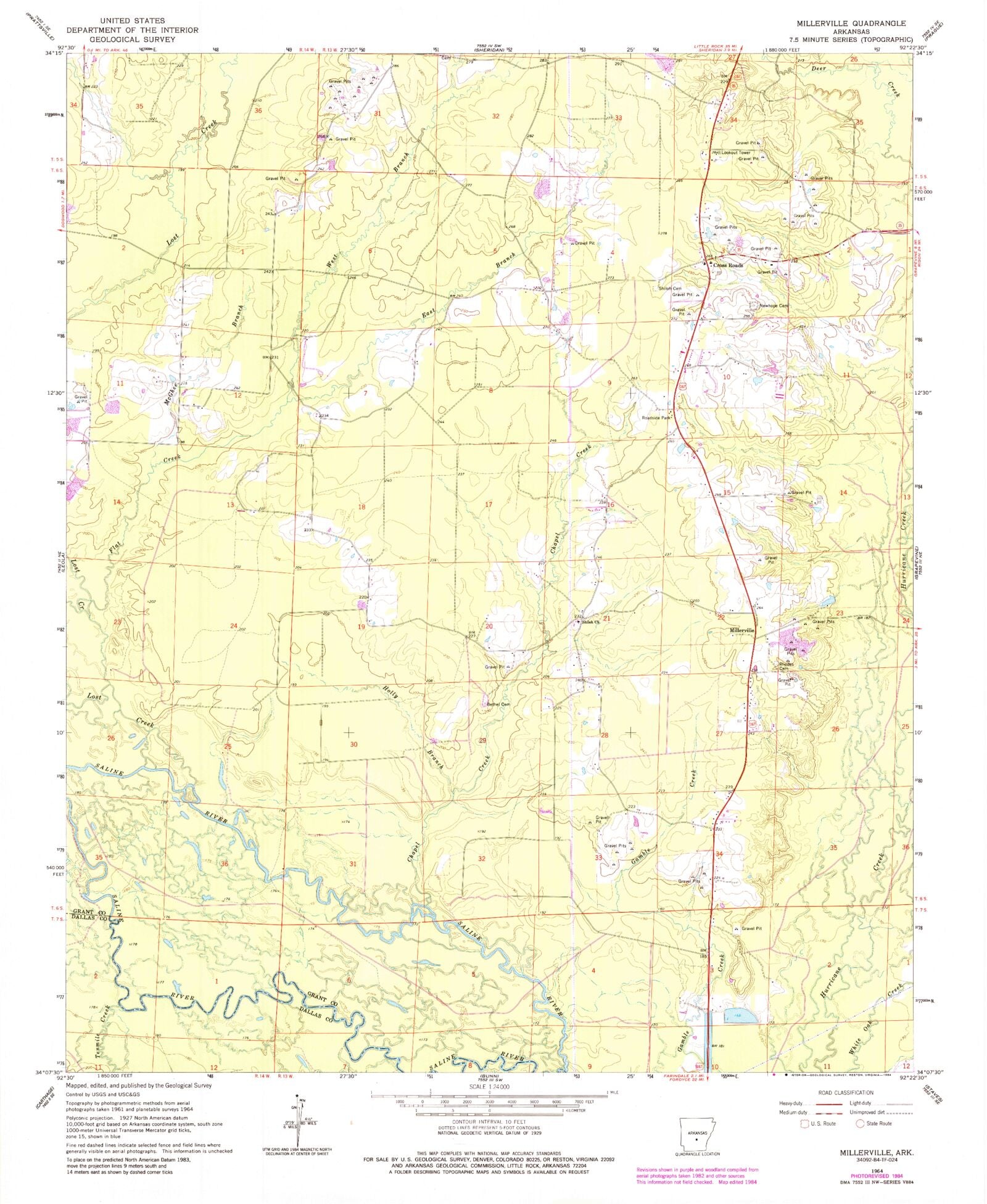 Classic USGS Millerville Arkansas 7.5'x7.5' Topo Map – MyTopo Map Store