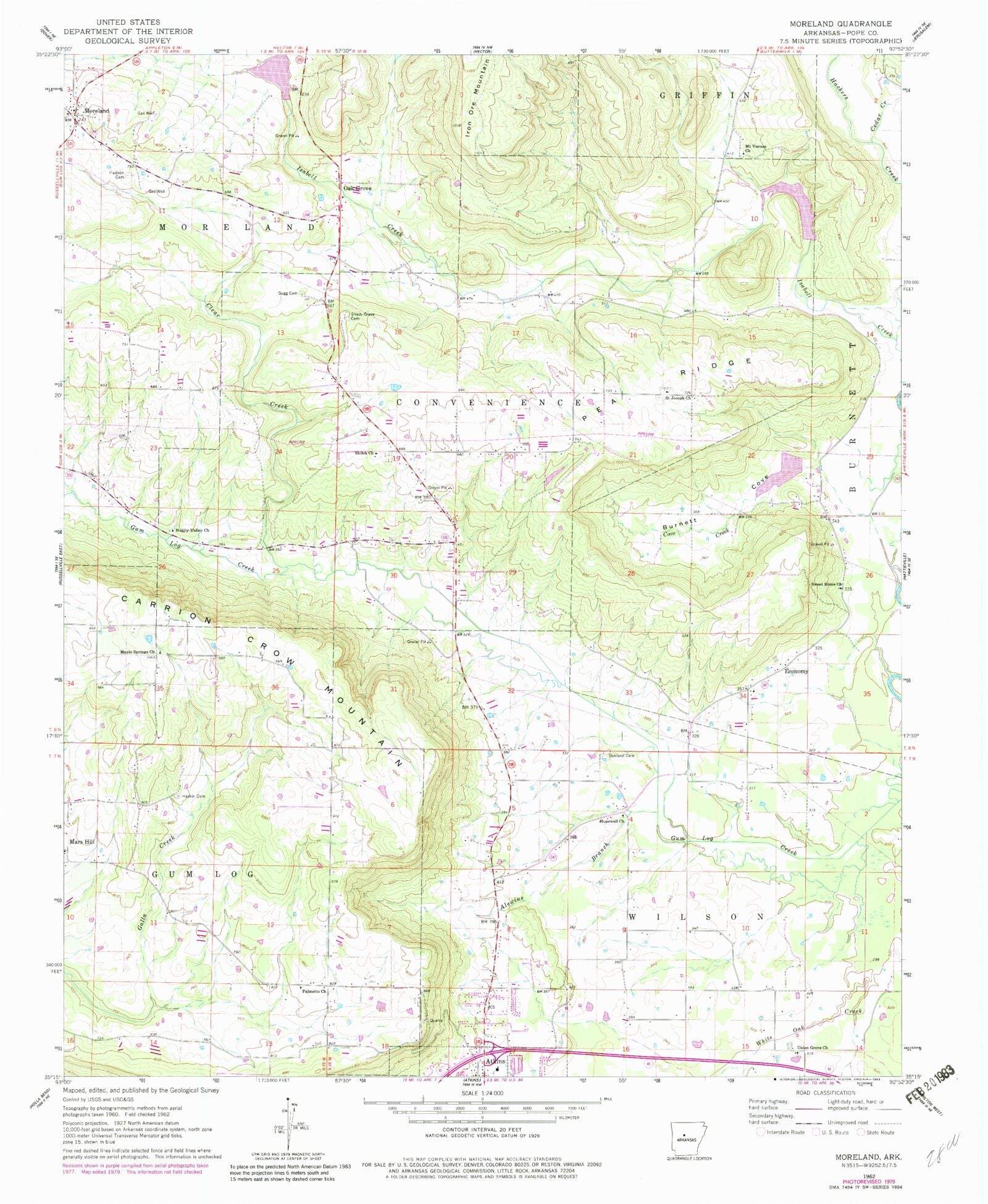 Classic USGS Moreland Arkansas 7.5'x7.5' Topo Map – MyTopo Map Store