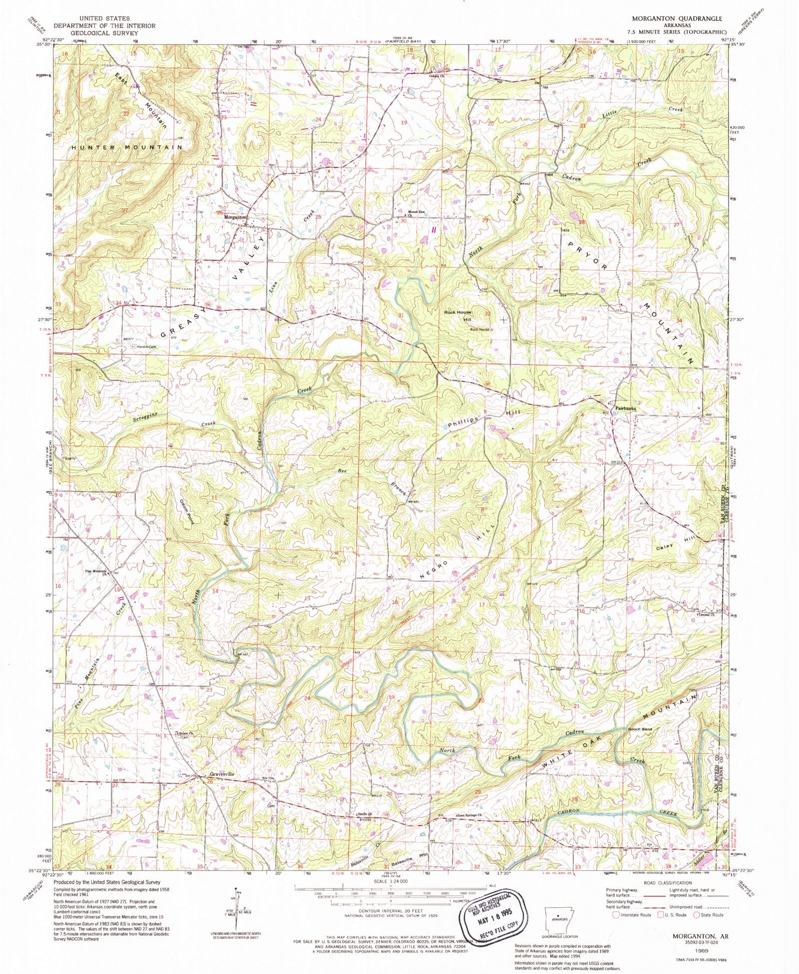 Classic USGS Morganton Arkansas 7.5'x7.5' Topo Map – MyTopo Map Store