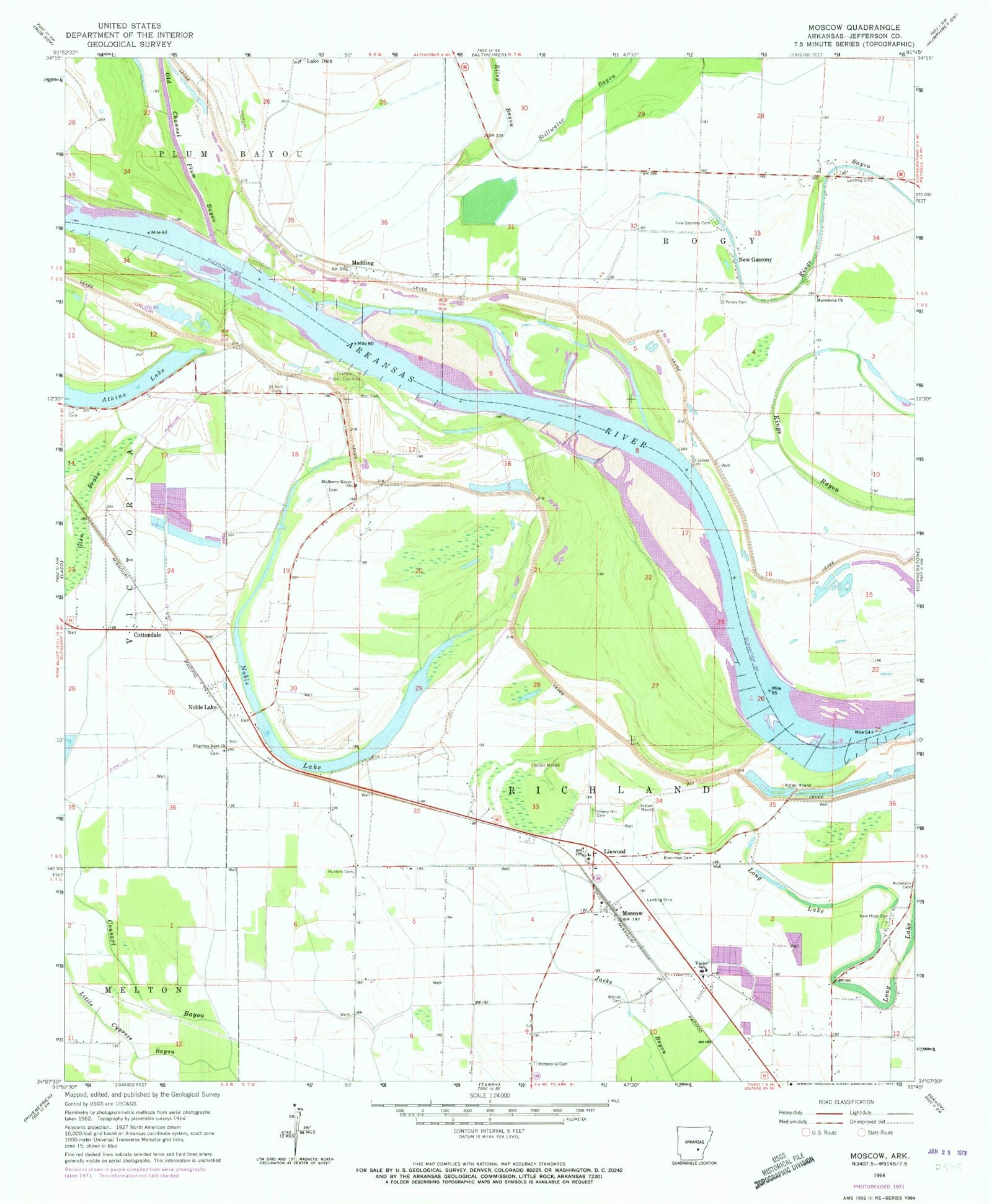Classic USGS Moscow Arkansas 7.5'x7.5' Topo Map – MyTopo Map Store