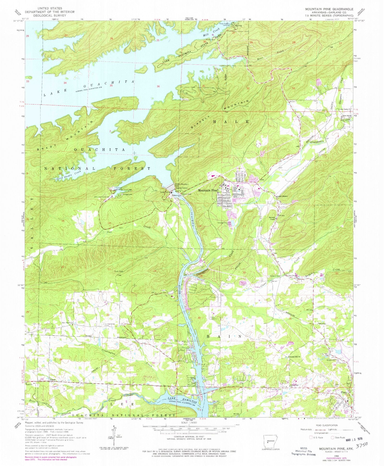 Classic USGS Mountain Pine Arkansas 7.5'x7.5' Topo Map – MyTopo Map Store