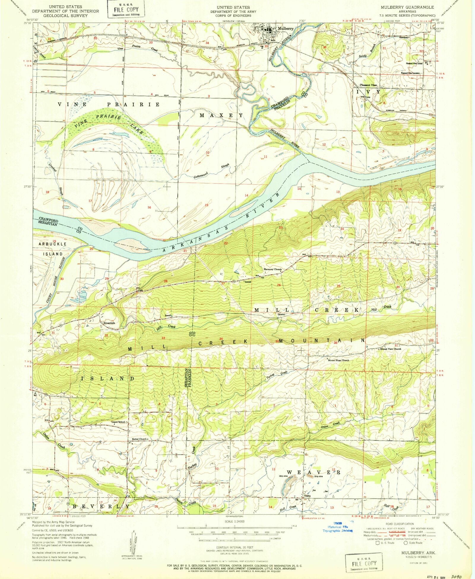 Classic USGS Mulberry Arkansas 7.5'x7.5' Topo Map – MyTopo Map Store