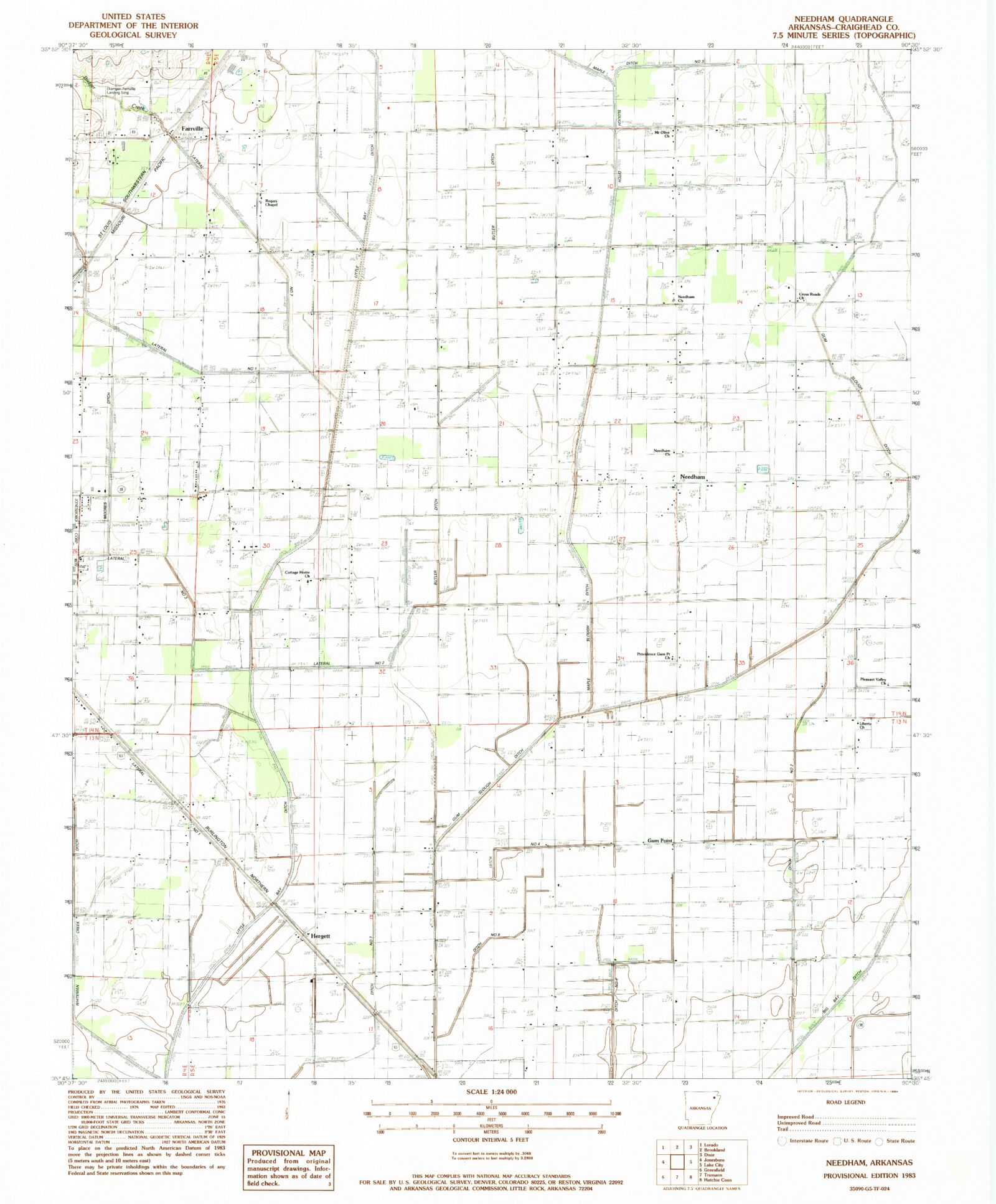 Classic USGS Needham Arkansas 7.5'x7.5' Topo Map – MyTopo Map Store