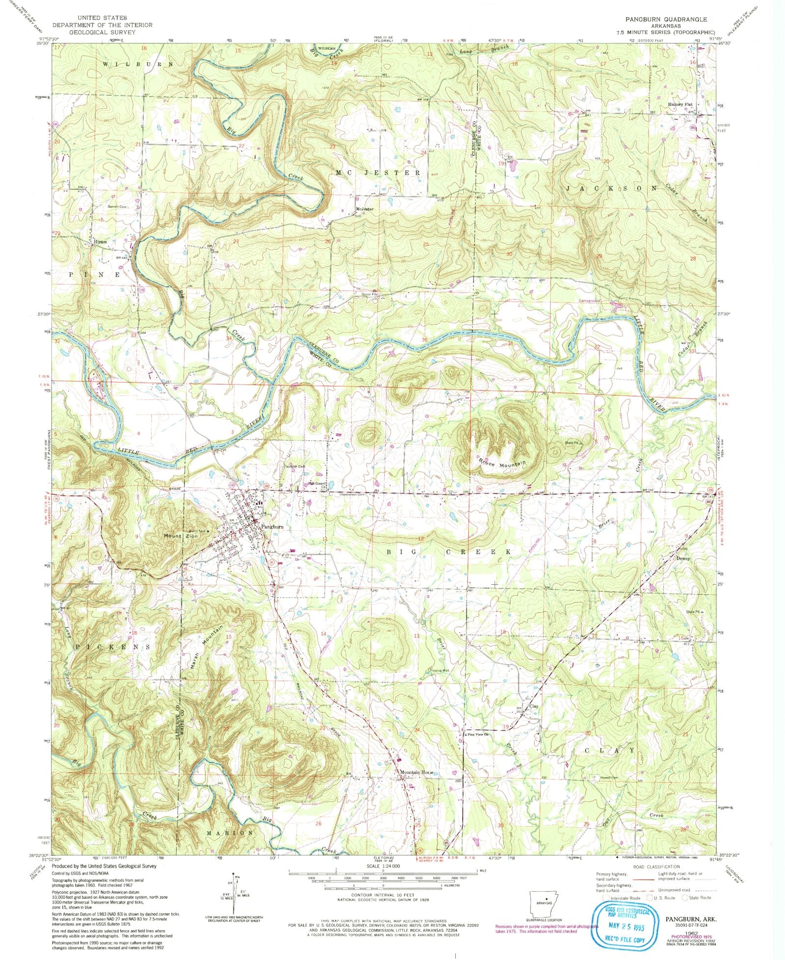 Classic USGS Pangburn Arkansas 7.5'x7.5' Topo Map – MyTopo Map Store