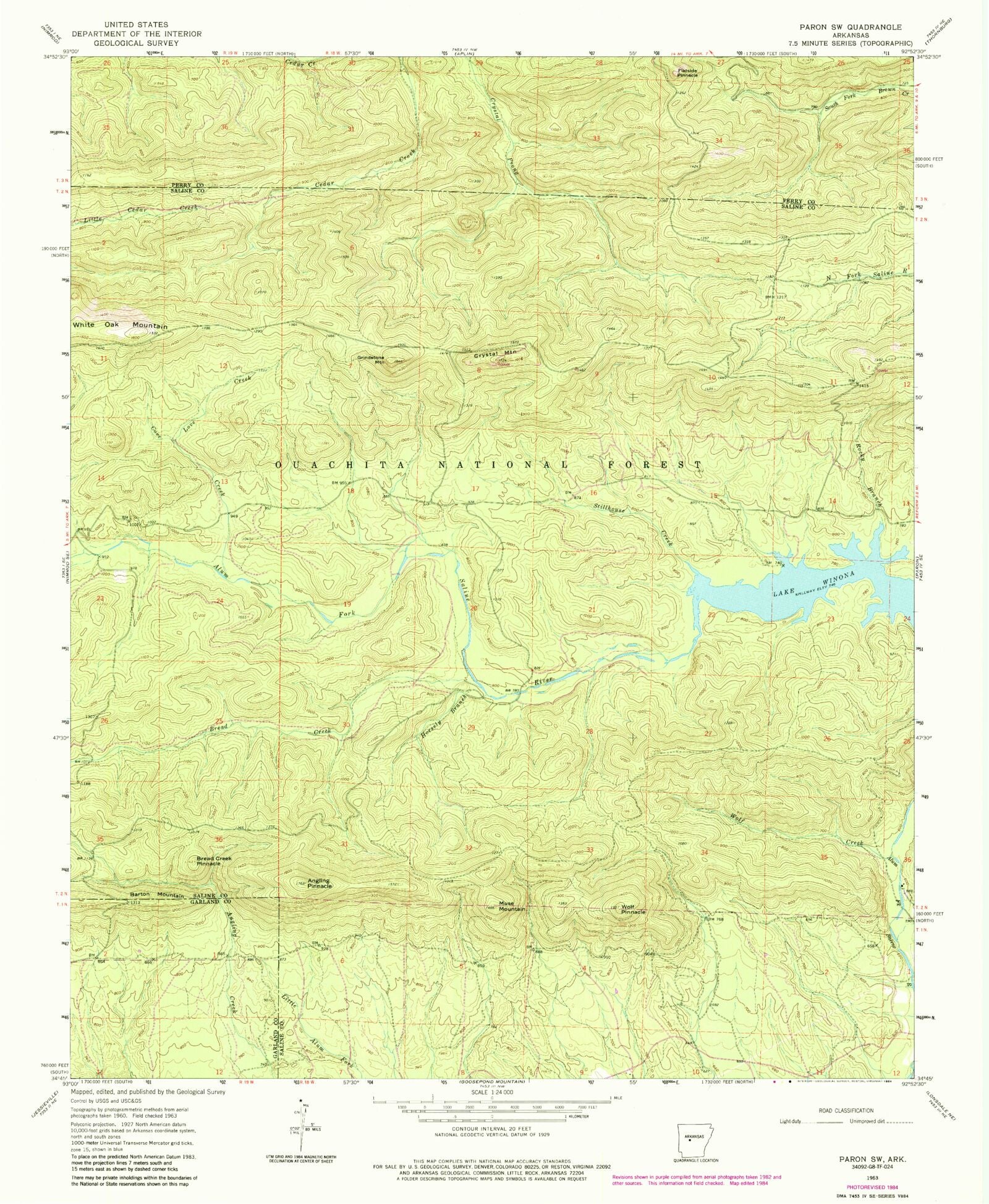 Classic USGS Paron SW Arkansas 7.5'x7.5' Topo Map – MyTopo Map Store