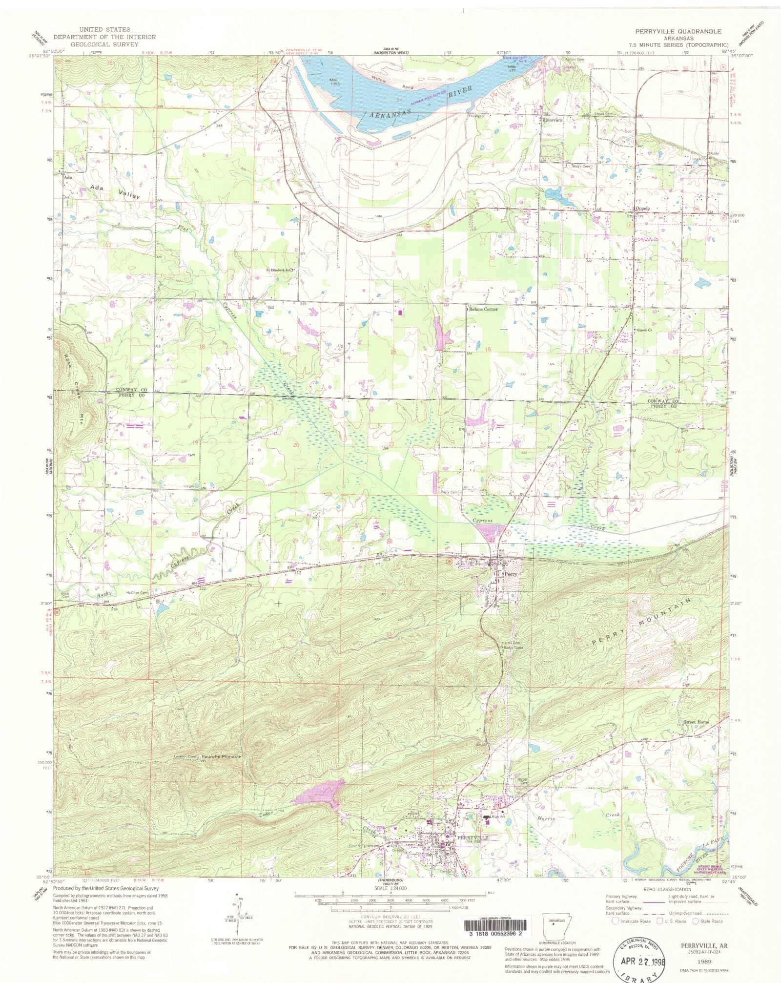 Classic USGS Perryville Arkansas 7.5'x7.5' Topo Map – MyTopo Map Store