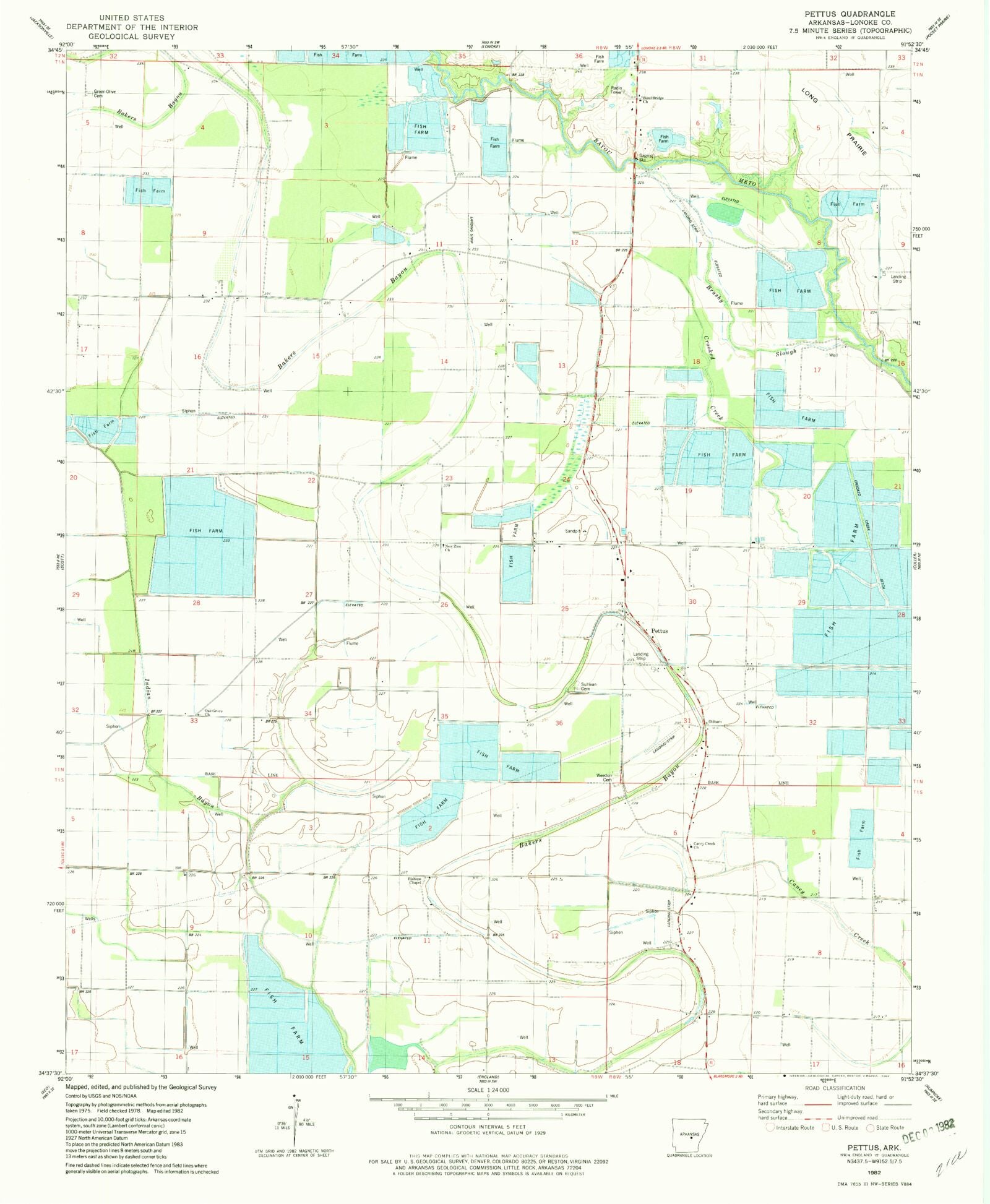 Classic USGS Pettus Arkansas 7.5'x7.5' Topo Map – MyTopo Map Store