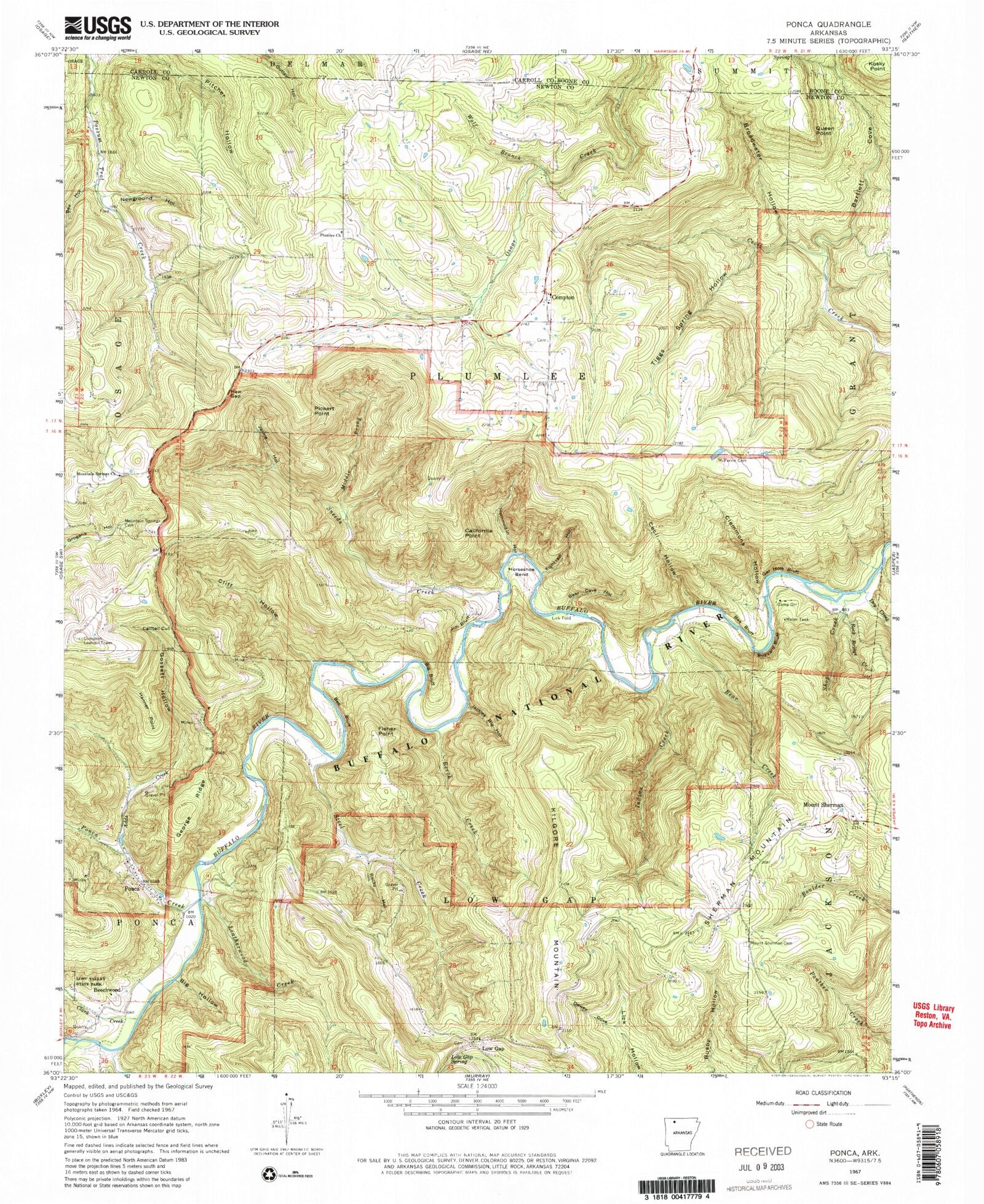 USGS Classic Ponca Arkansas 7.5'x7.5' Topo Map – MyTopo Map Store