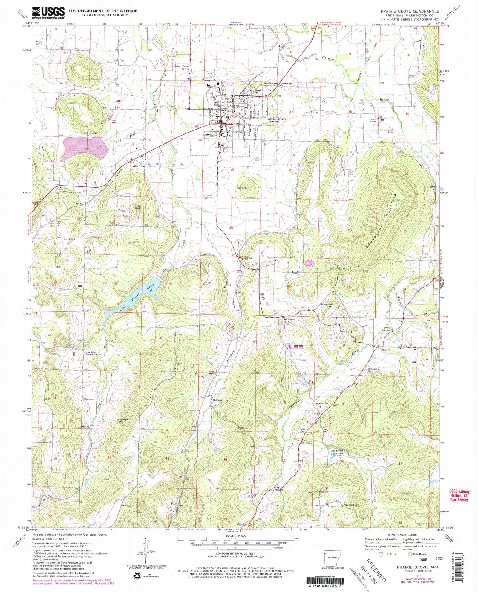 Classic USGS Prairie Grove Arkansas 7.5'x7.5' Topo Map – MyTopo Map Store