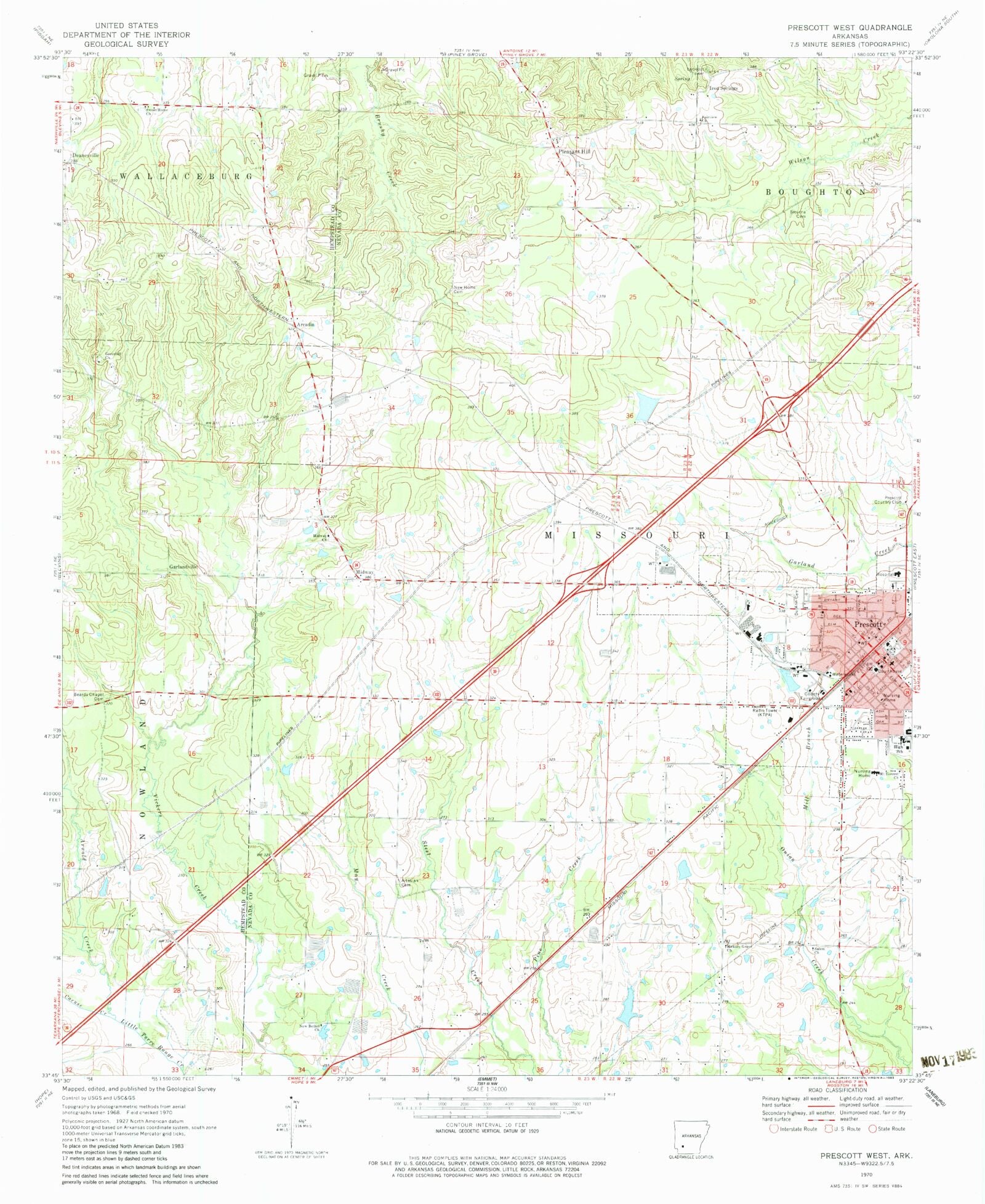 Classic USGS Prescott West Arkansas 7.5'x7.5' Topo Map – MyTopo Map Store