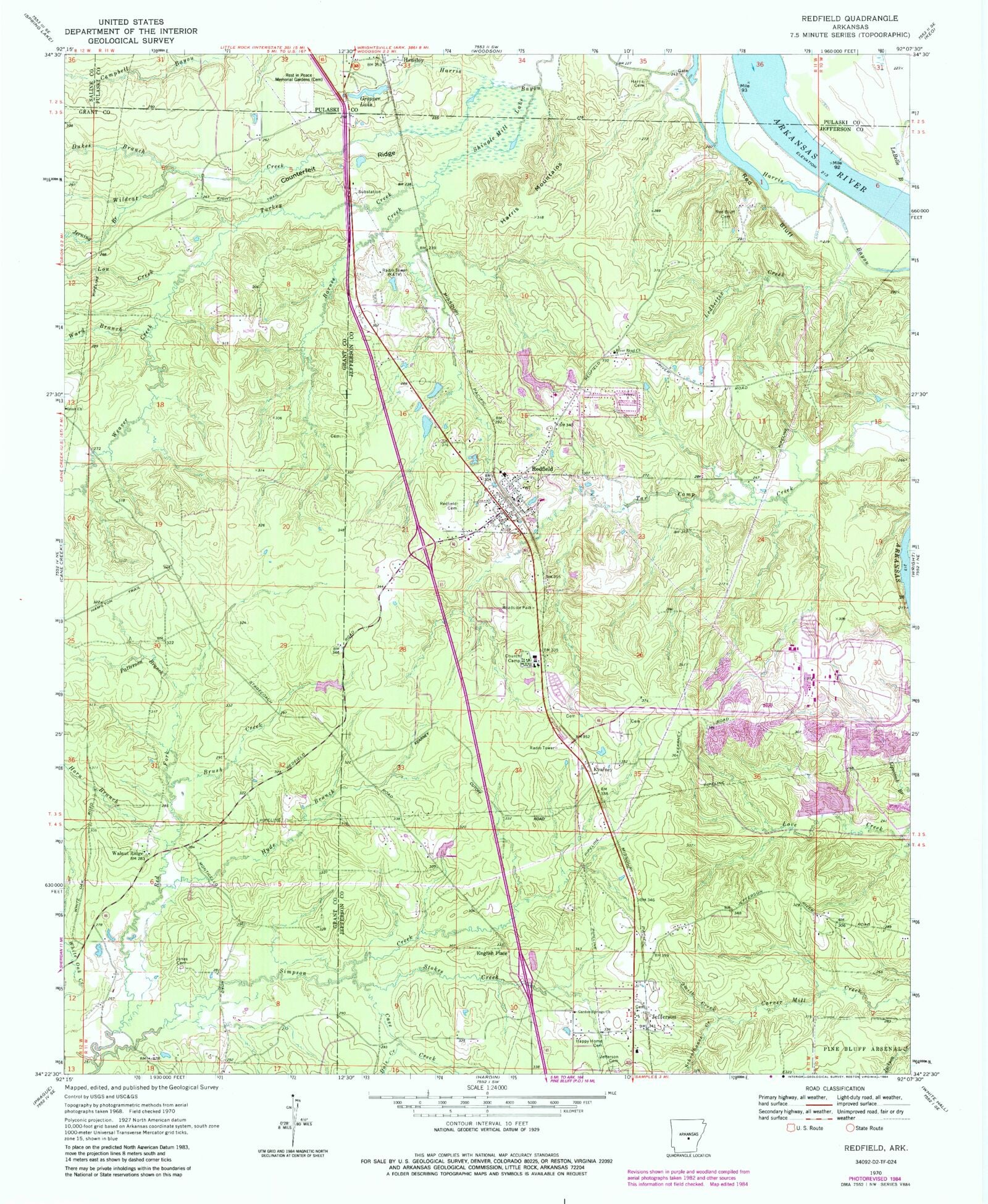 Classic USGS Redfield Arkansas 7.5'x7.5' Topo Map – MyTopo Map Store