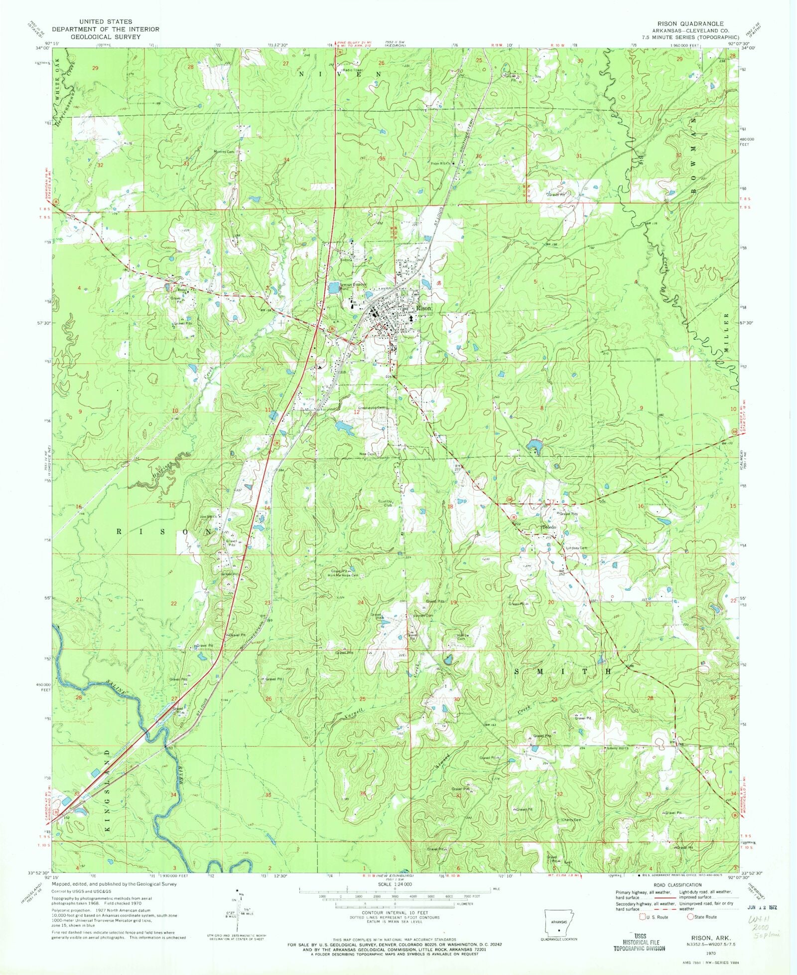 Classic USGS Rison Arkansas 7.5'x7.5' Topo Map – MyTopo Map Store