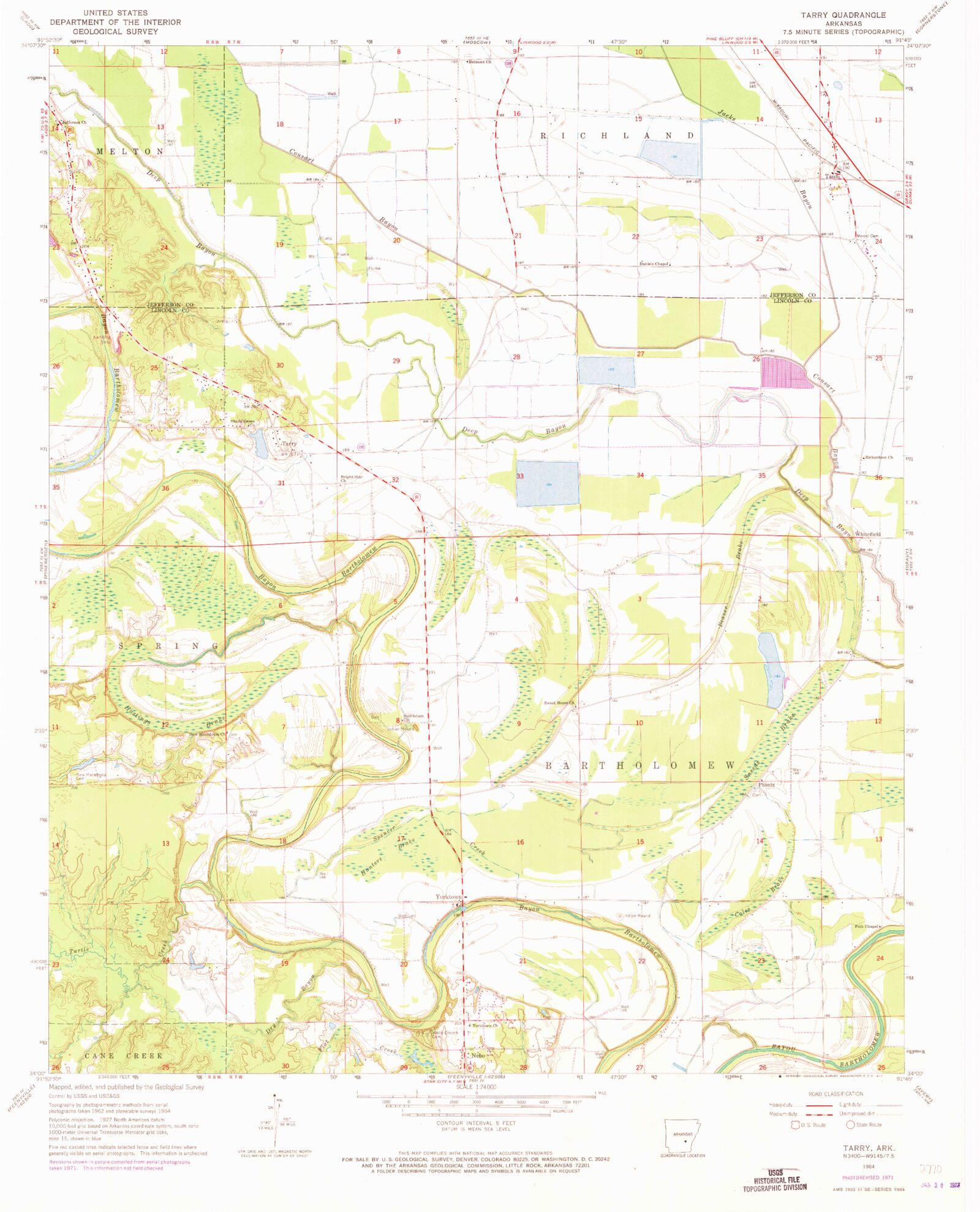 Classic USGS Tarry Arkansas 7.5'x7.5' Topo Map – MyTopo Map Store