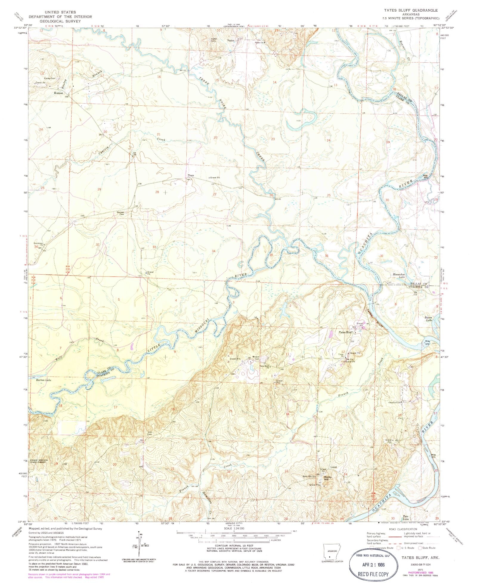 Classic USGS Tates Bluff Arkansas 7.5'x7.5' Topo Map – MyTopo Map Store