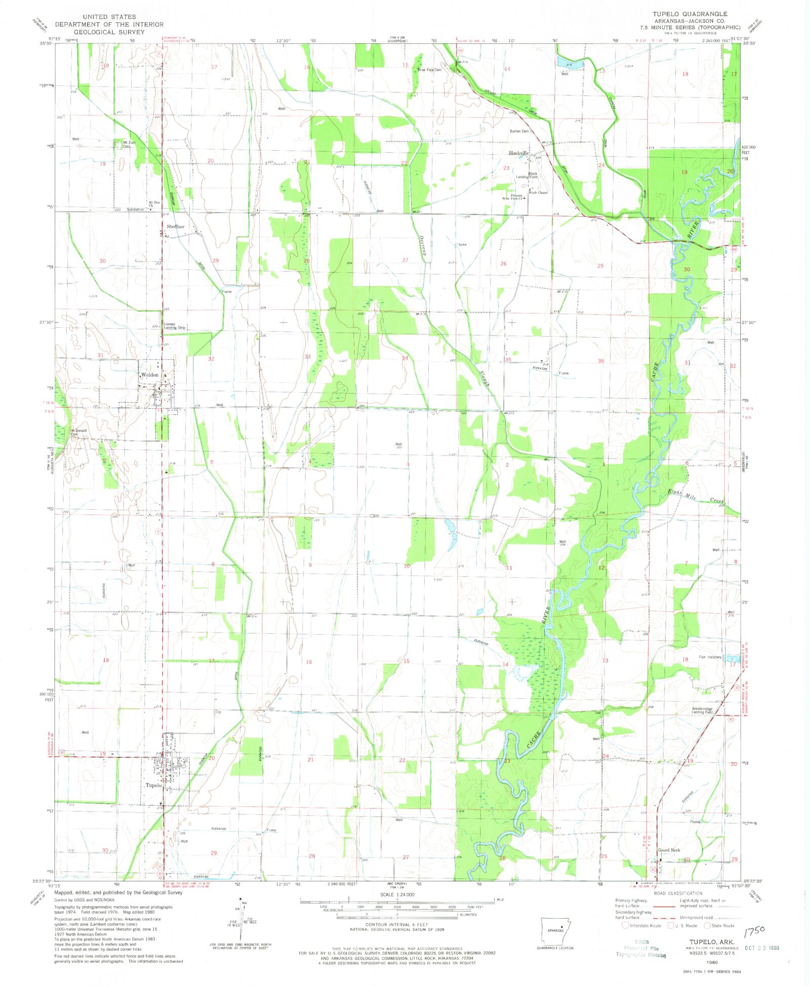 Classic USGS Tupelo Arkansas 7.5'x7.5' Topo Map – MyTopo Map Store