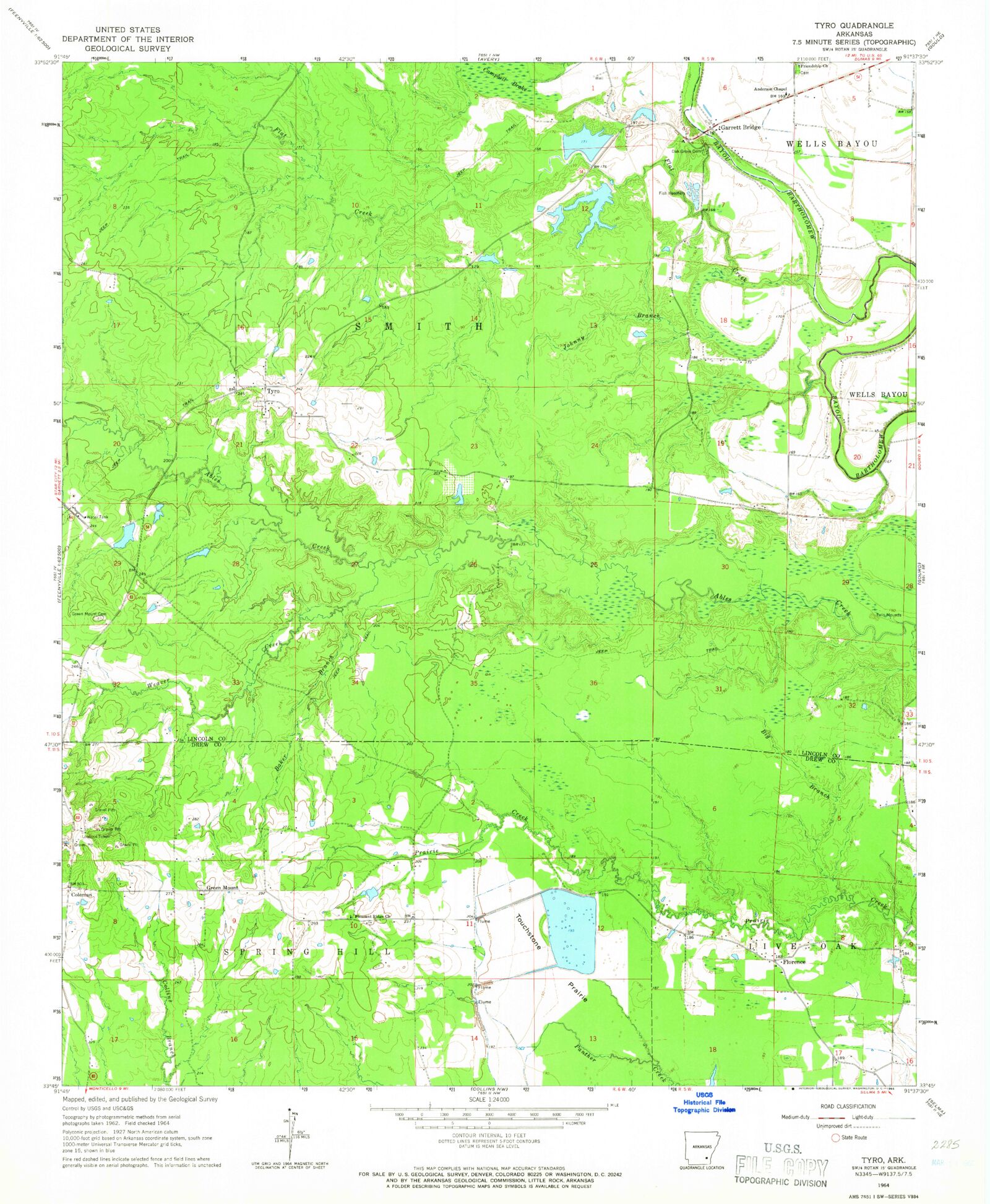 Classic USGS Tyro Arkansas 7.5'x7.5' Topo Map – MyTopo Map Store