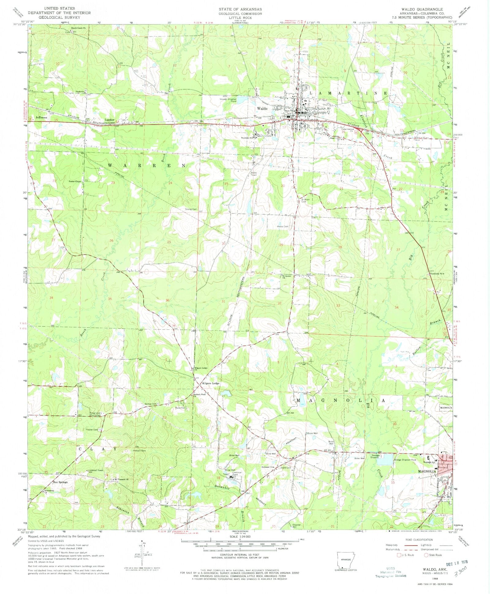 Classic USGS Waldo Arkansas 7.5'x7.5' Topo Map – MyTopo Map Store