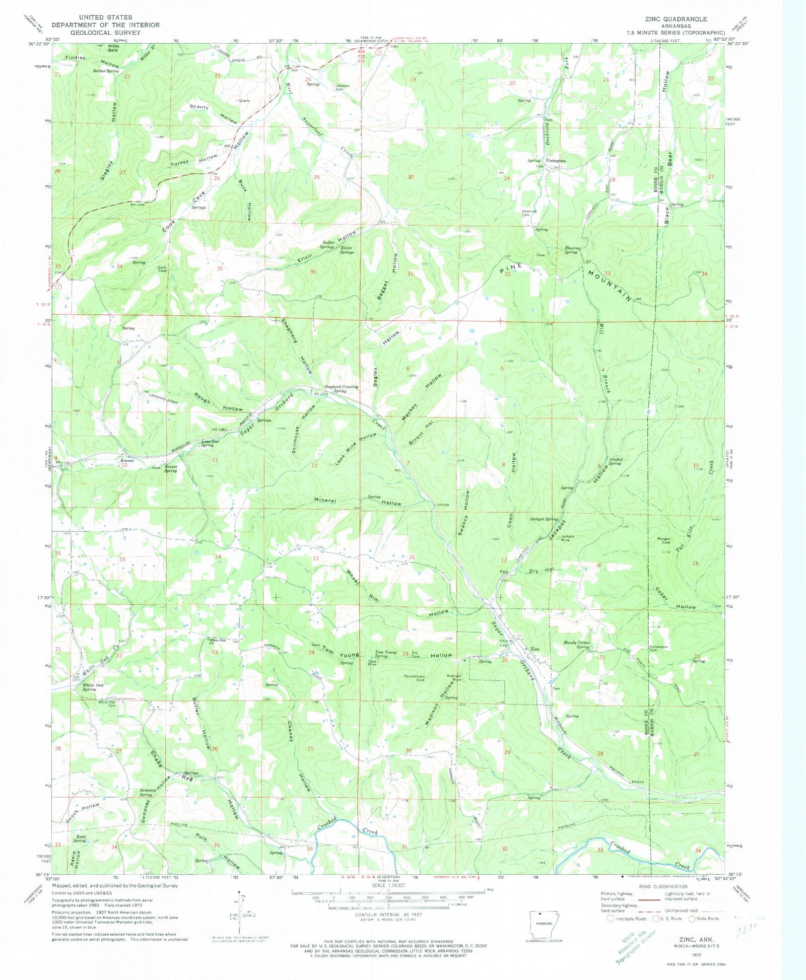 Classic USGS Zinc Arkansas 7.5'x7.5' Topo Map – MyTopo Map Store