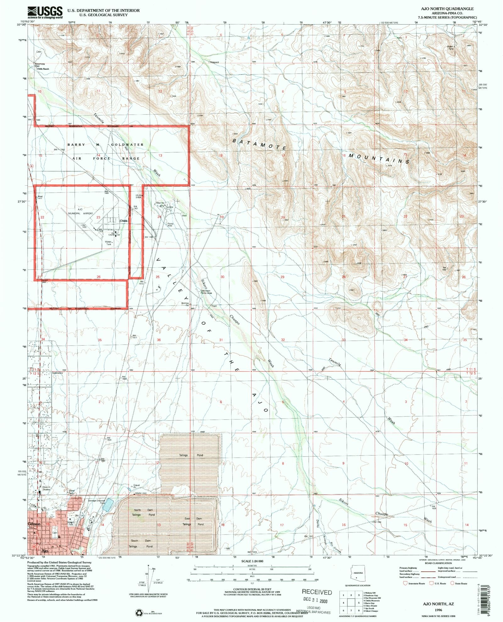 Classic USGS Ajo North Arizona 7.5'x7.5' Topo Map – MyTopo Map Store