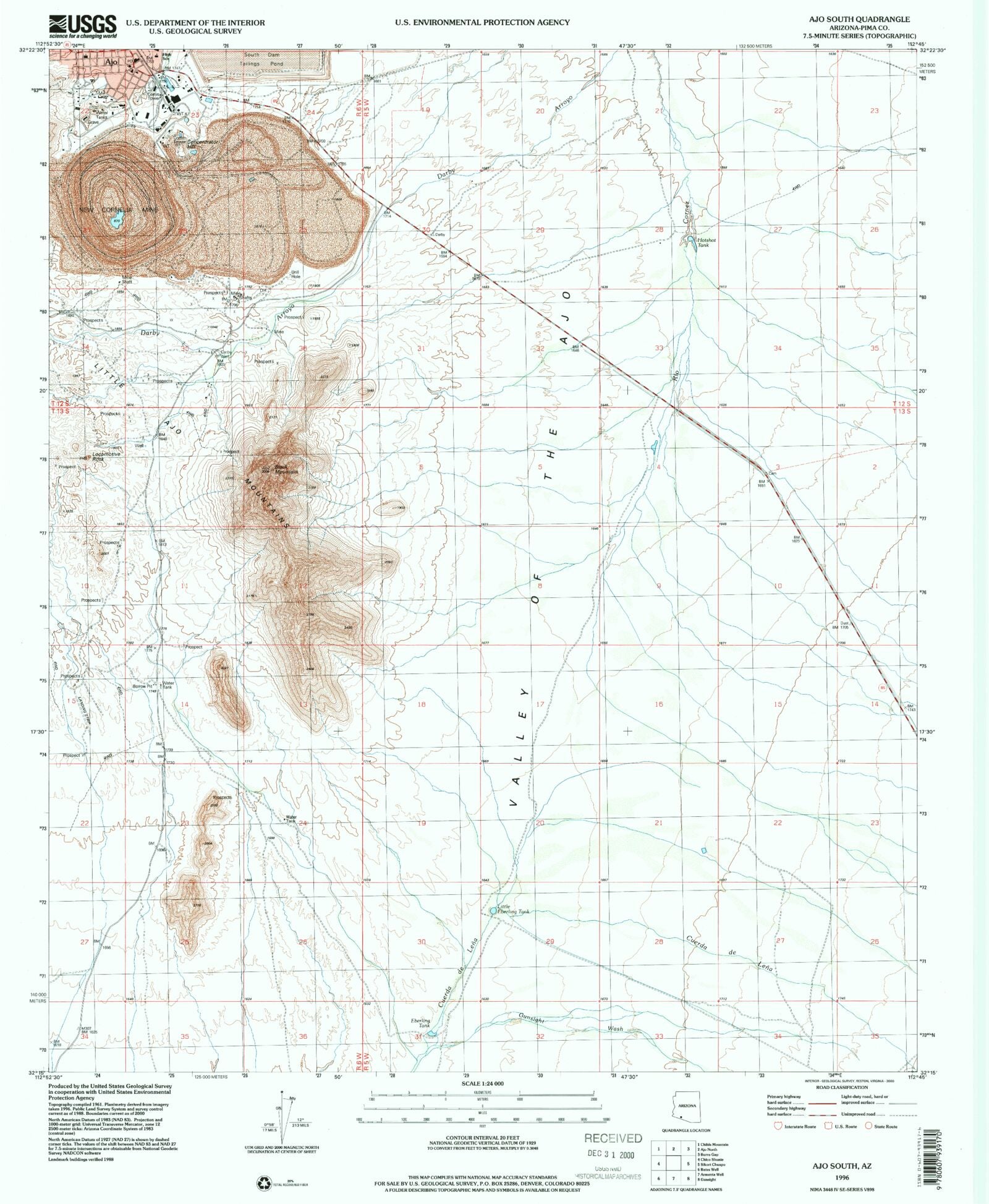Classic USGS Ajo South Arizona 7.5'x7.5' Topo Map – MyTopo Map Store