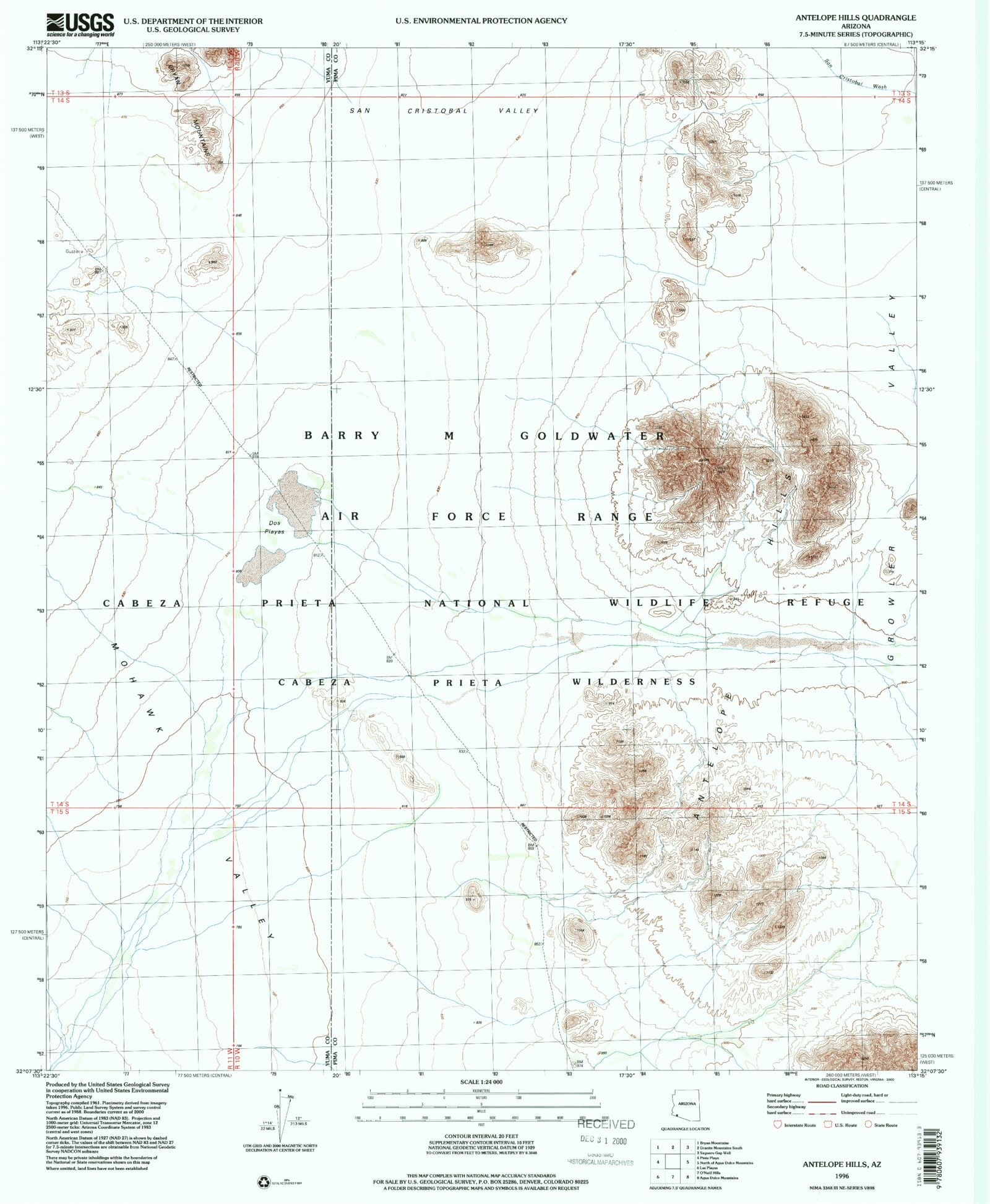 Classic USGS Antelope Hills Arizona 7.5'x7.5' Topo Map – MyTopo Map Store