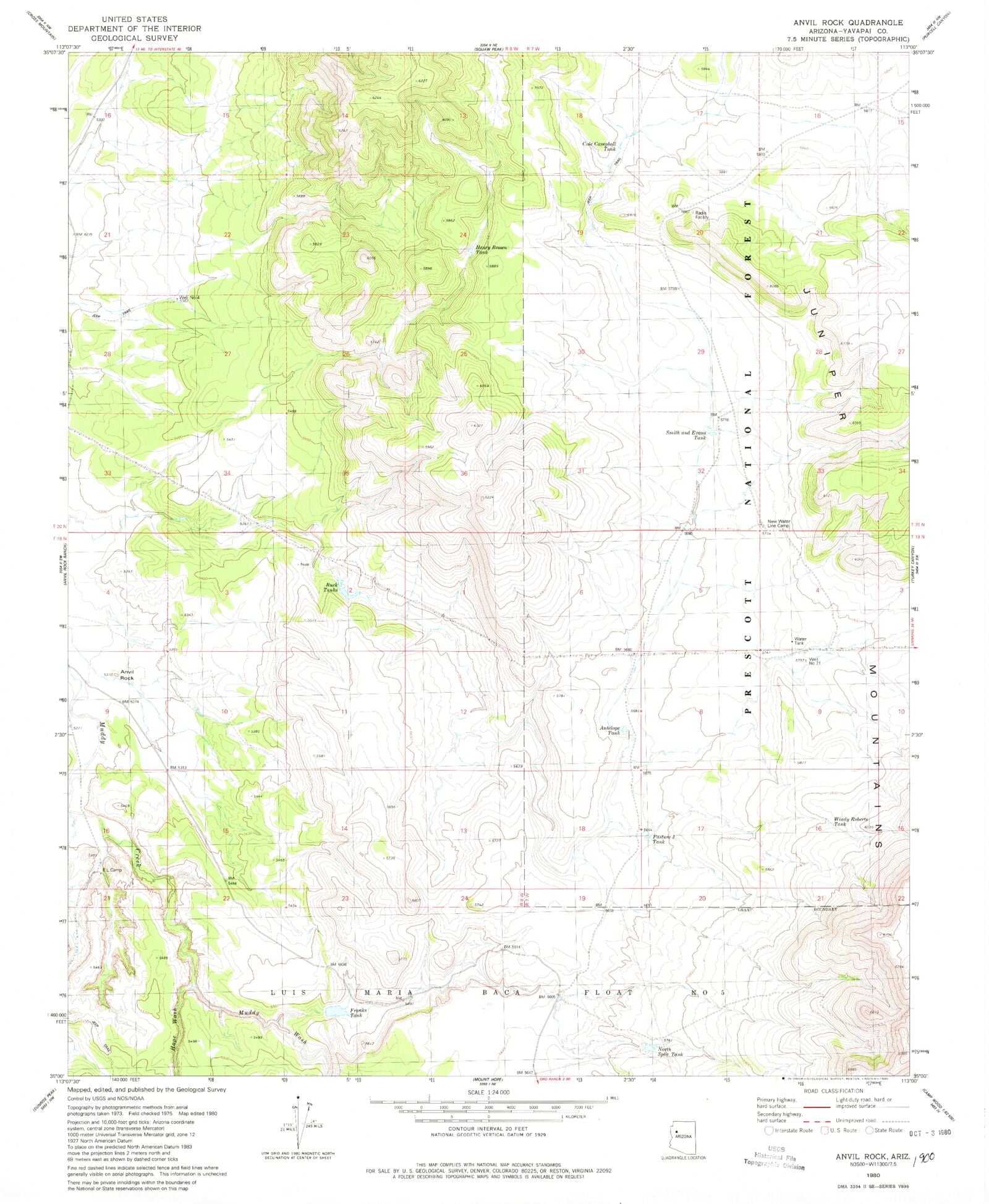Classic USGS Anvil Rock Arizona 7.5'x7.5' Topo Map – MyTopo Map Store