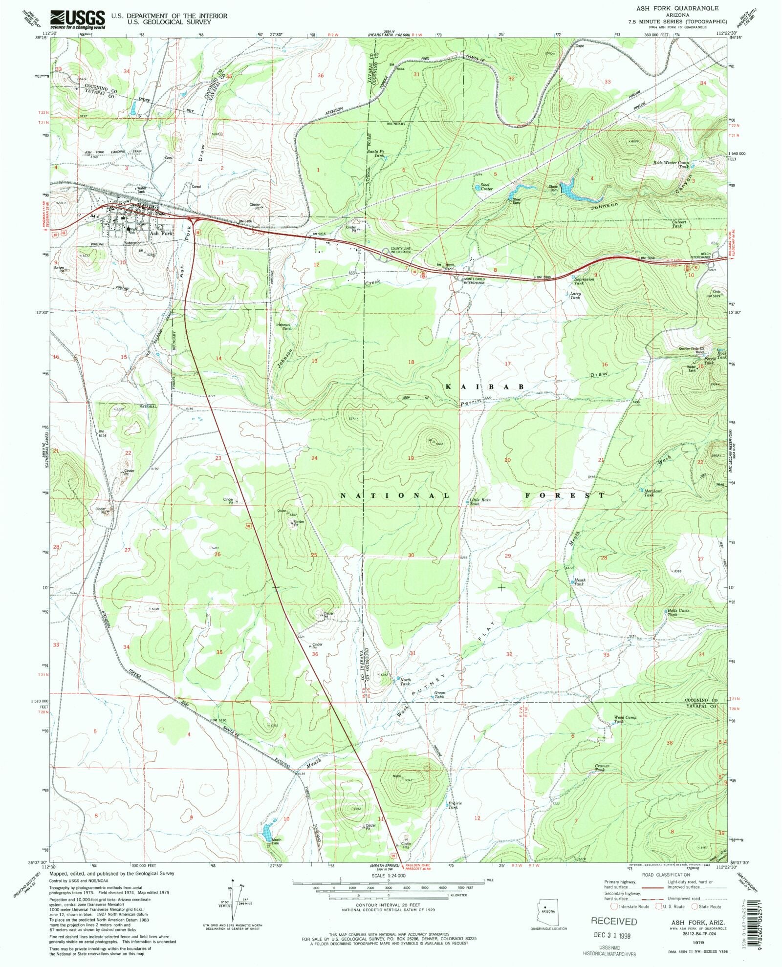 Classic USGS Ash Fork Arizona 7.5'x7.5' Topo Map – MyTopo Map Store