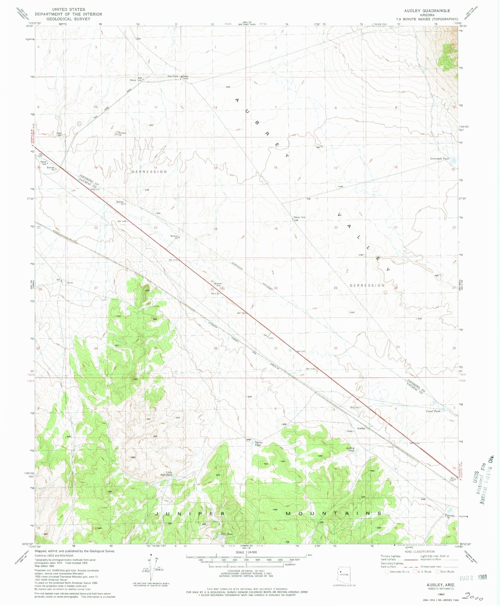 Classic USGS Audley Arizona 7.5'x7.5' Topo Map – MyTopo Map Store