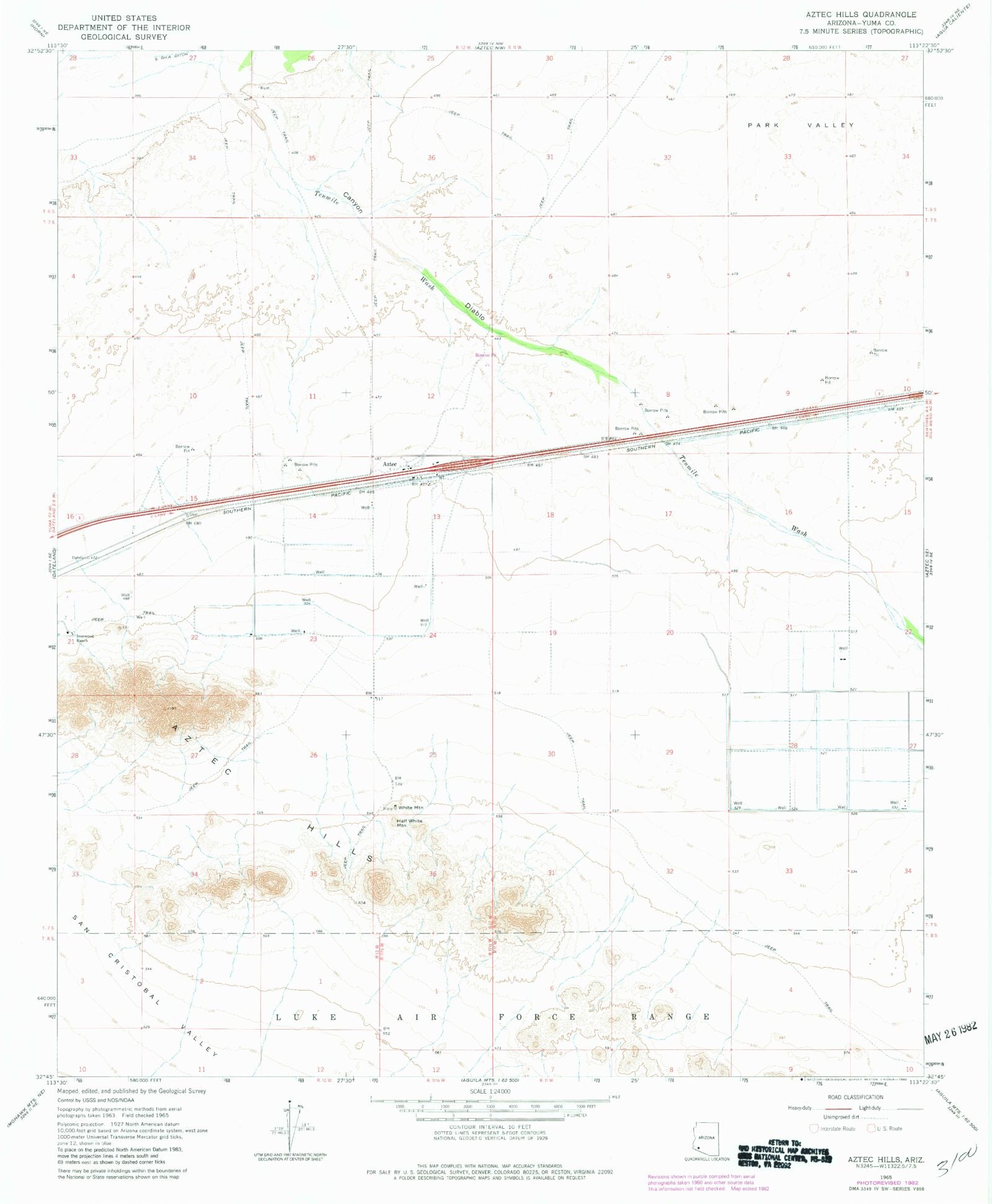 Classic USGS Aztec Hills Arizona 7.5'x7.5' Topo Map – MyTopo Map Store