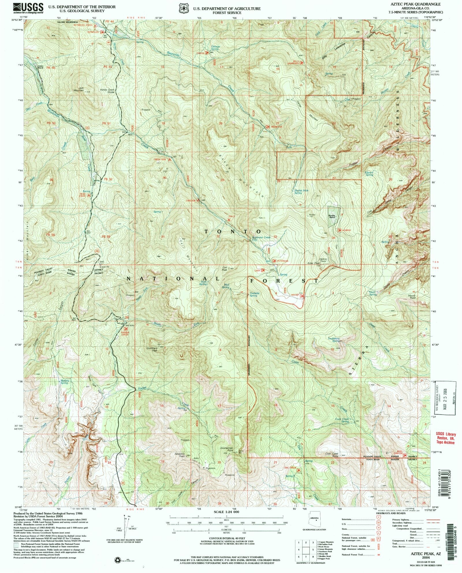 Classic USGS Aztec Peak Arizona 7.5'x7.5' Topo Map – MyTopo Map Store