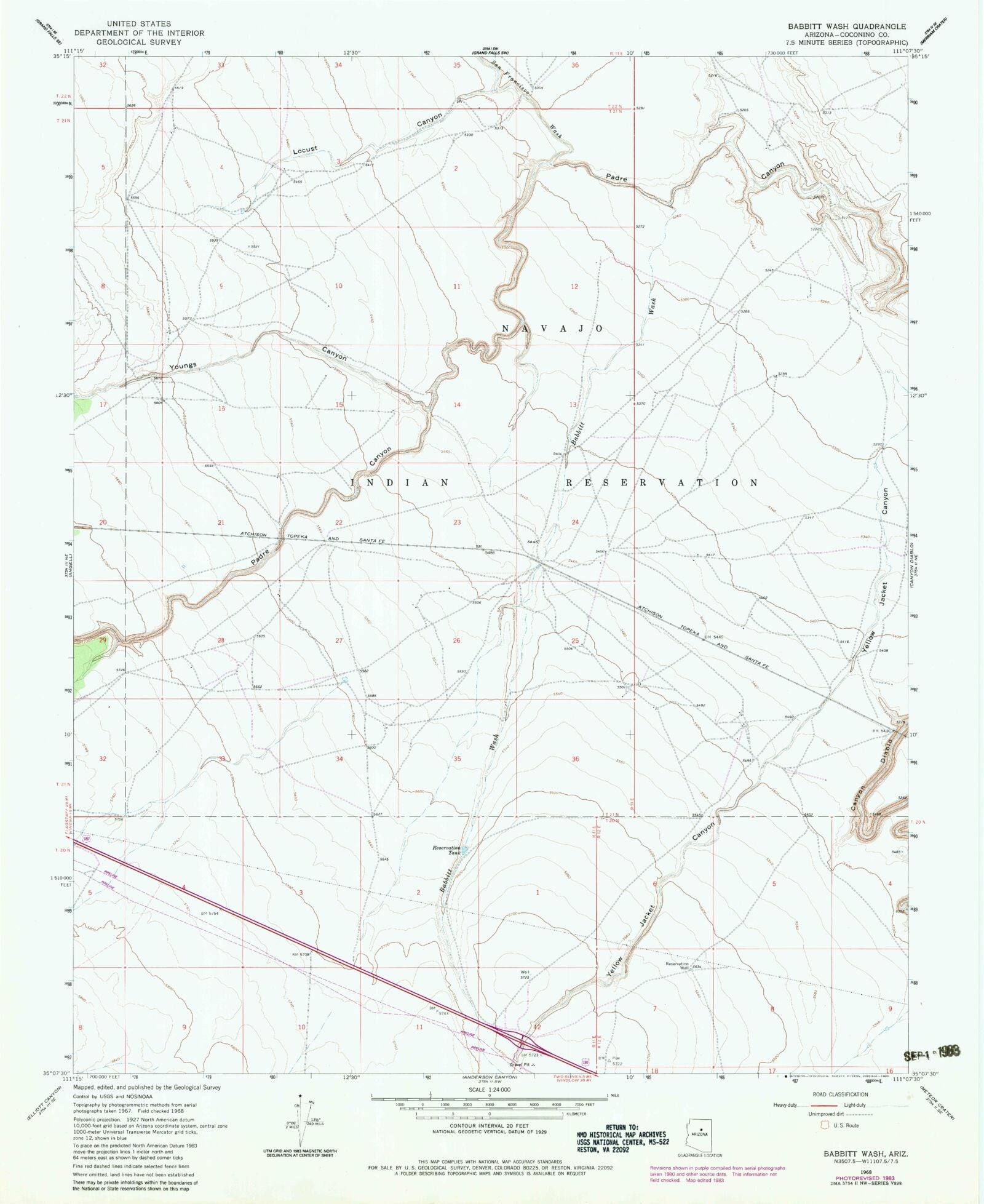 Classic USGS Babbitt Wash Arizona 7.5'x7.5' Topo Map – MyTopo Map Store