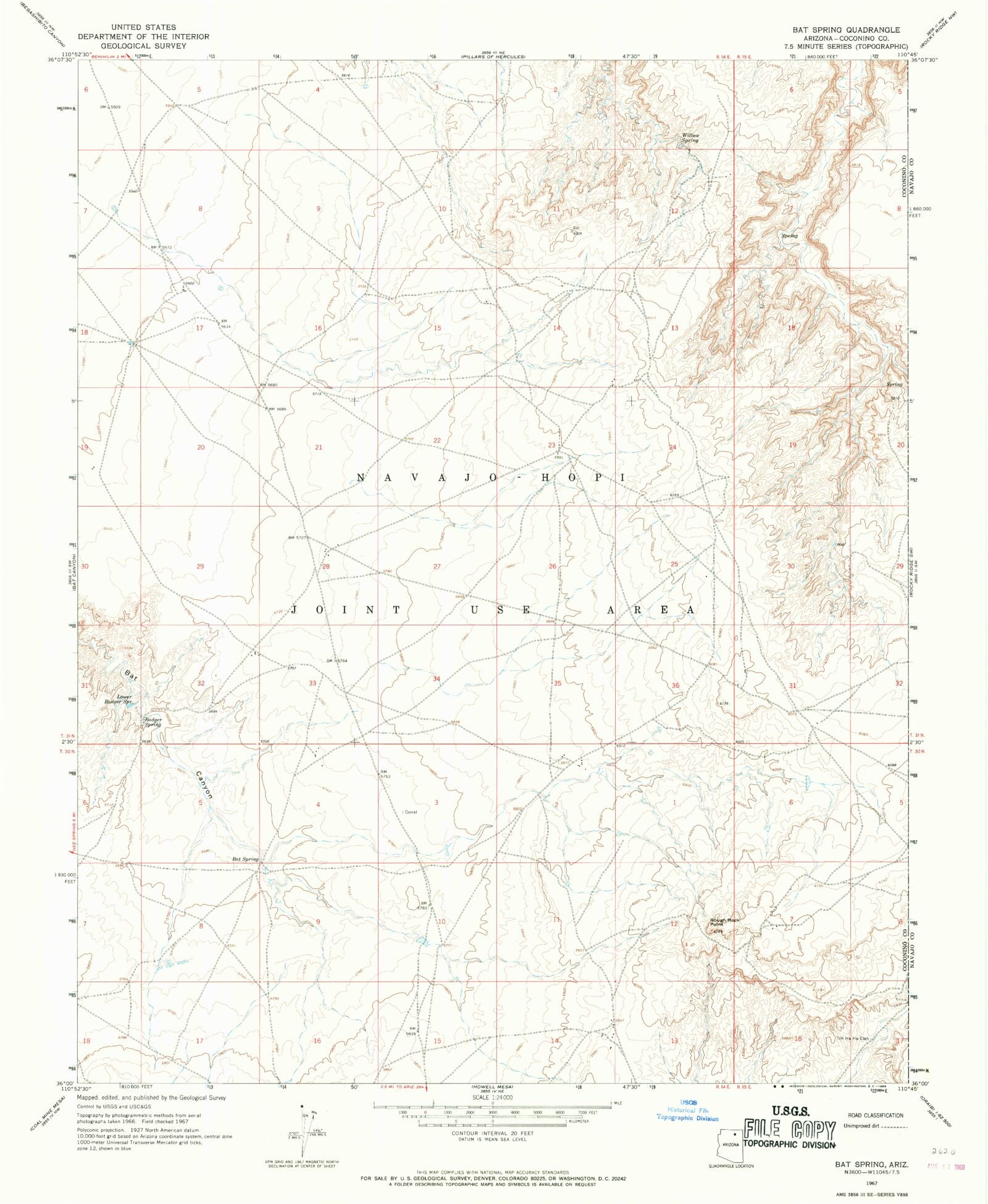Classic USGS Bat Spring Arizona 7.5'x7.5' Topo Map – MyTopo Map Store