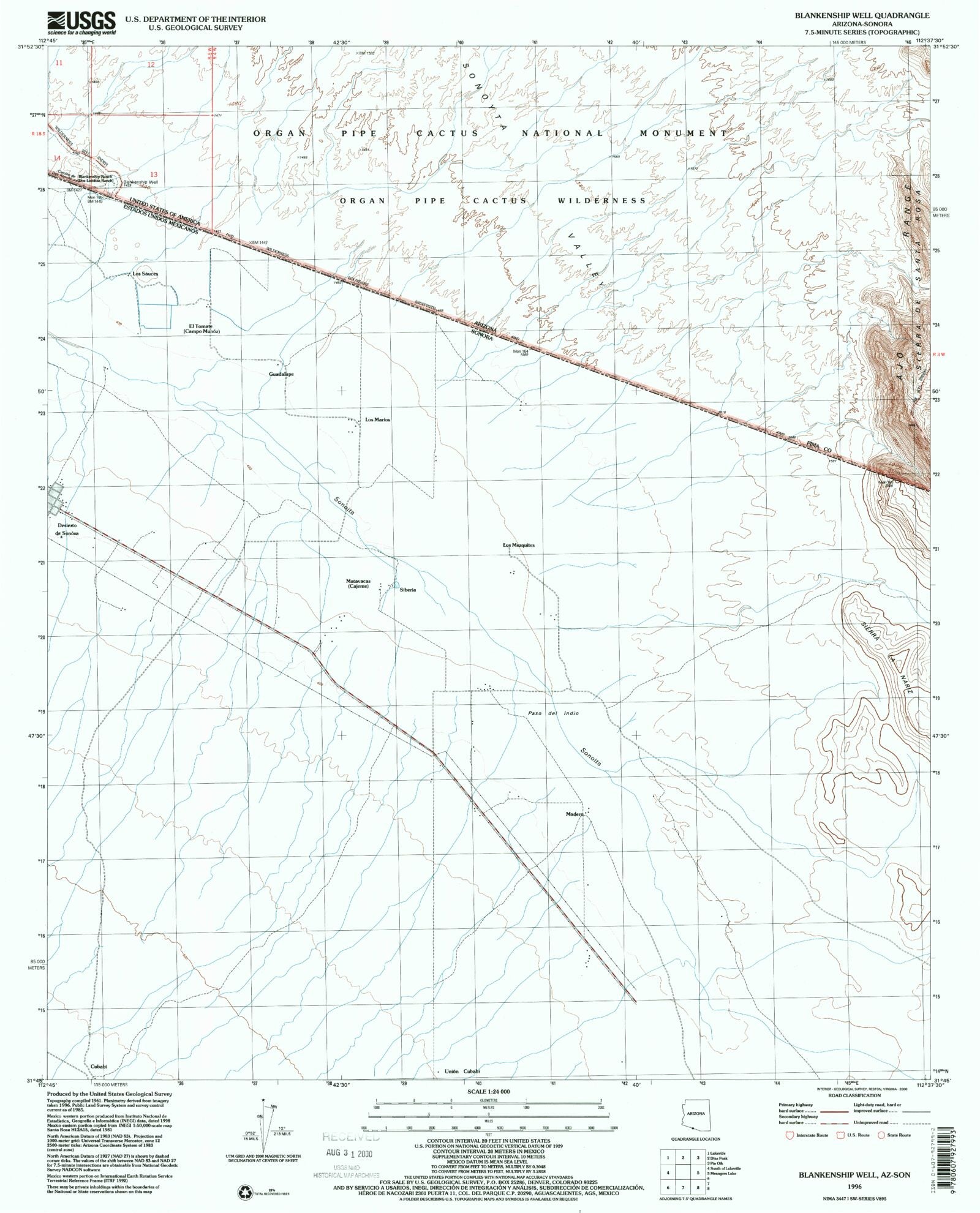Classic USGS Blankenship Well Arizona 7.5'x7.5' Topo Map – MyTopo Map Store