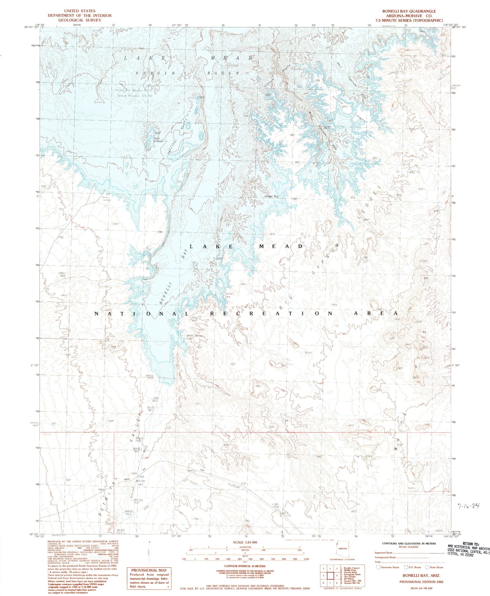 Classic USGS Bonelli Bay Arizona 7.5'x7.5' Topo Map – MyTopo Map Store