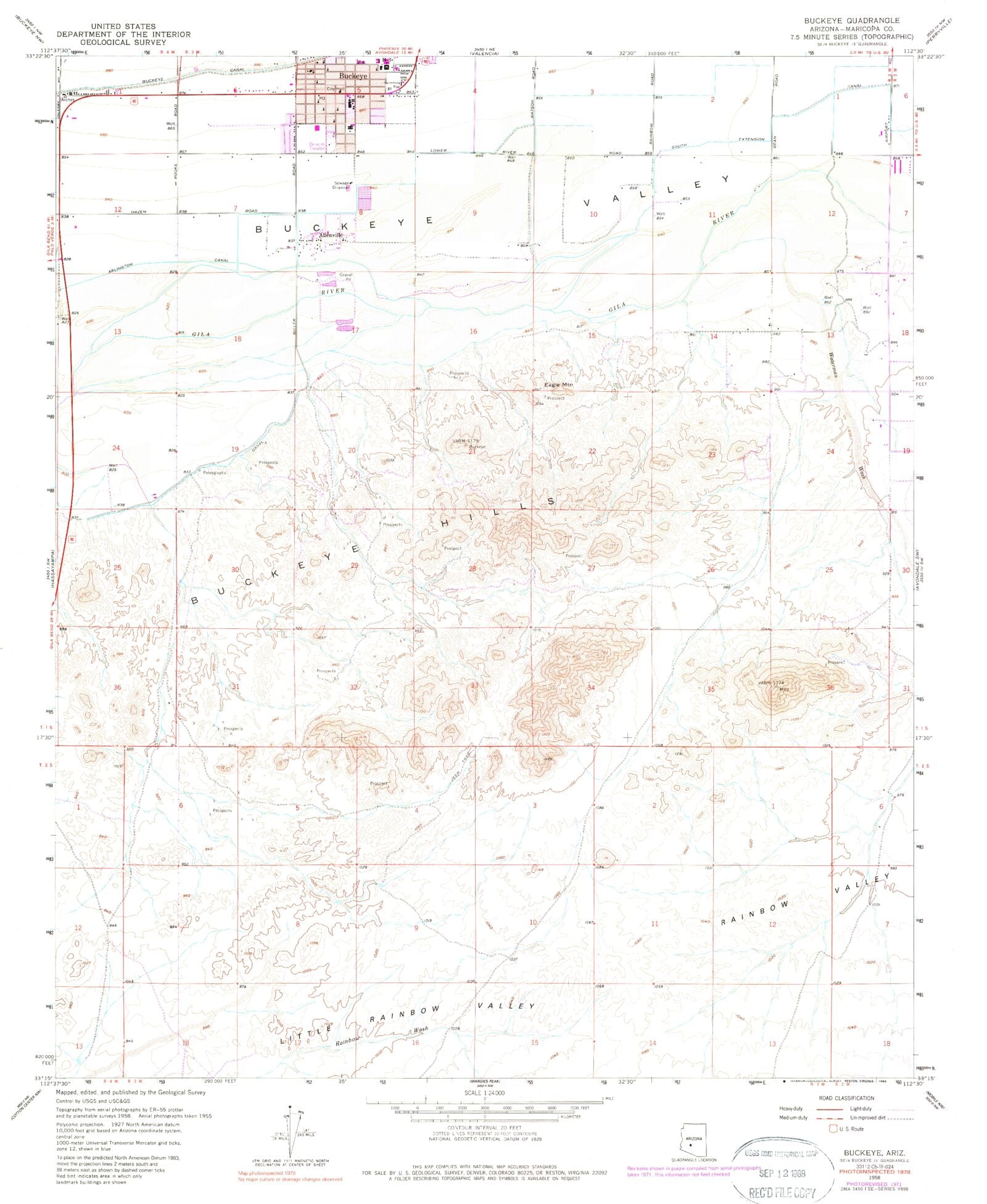 Classic USGS Buckeye Arizona 7.5'x7.5' Topo Map – MyTopo Map Store