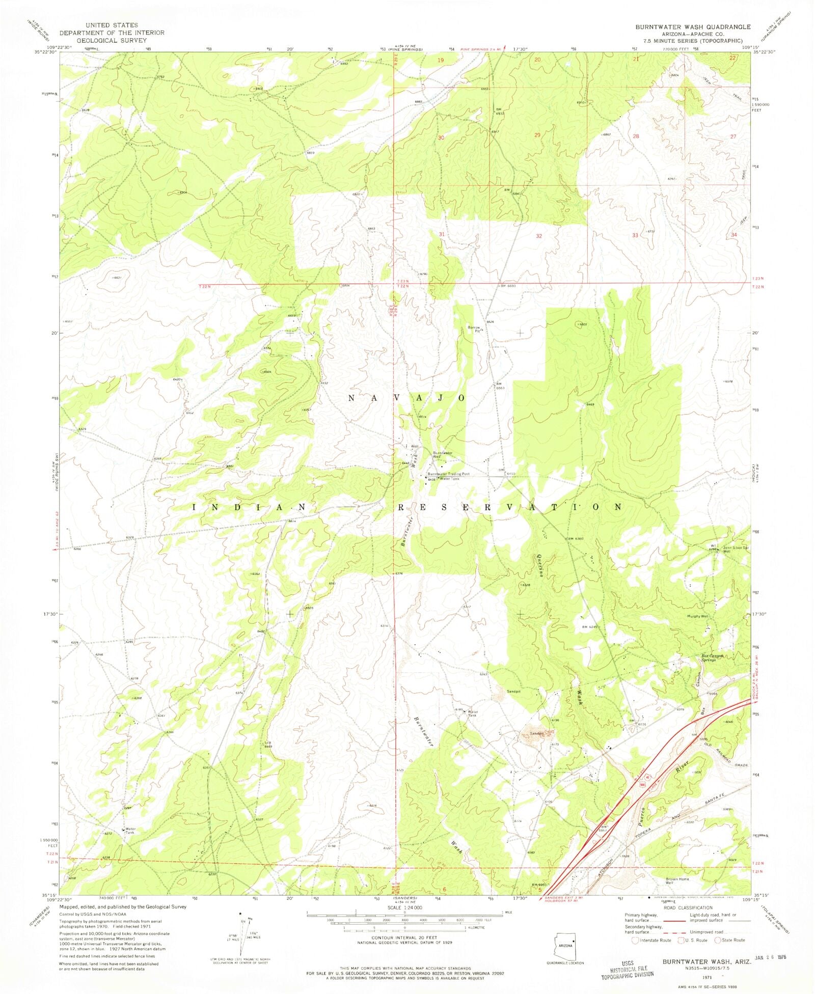 Classic USGS Burntwater Wash Arizona 7.5'x7.5' Topo Map – MyTopo Map Store