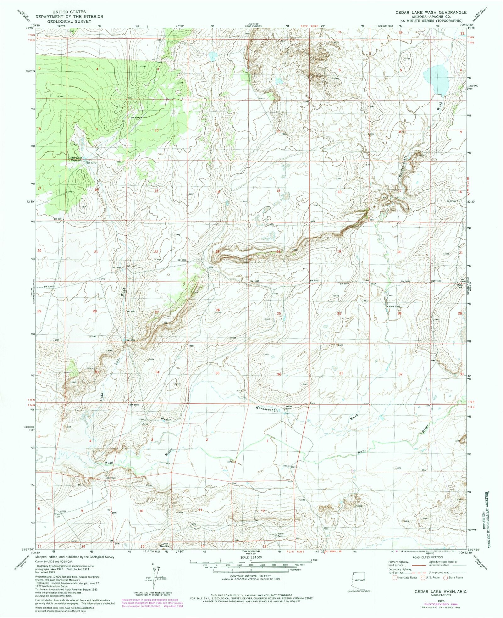 Classic USGS Cedar Lake Wash Arizona 7.5'x7.5' Topo Map – MyTopo Map Store