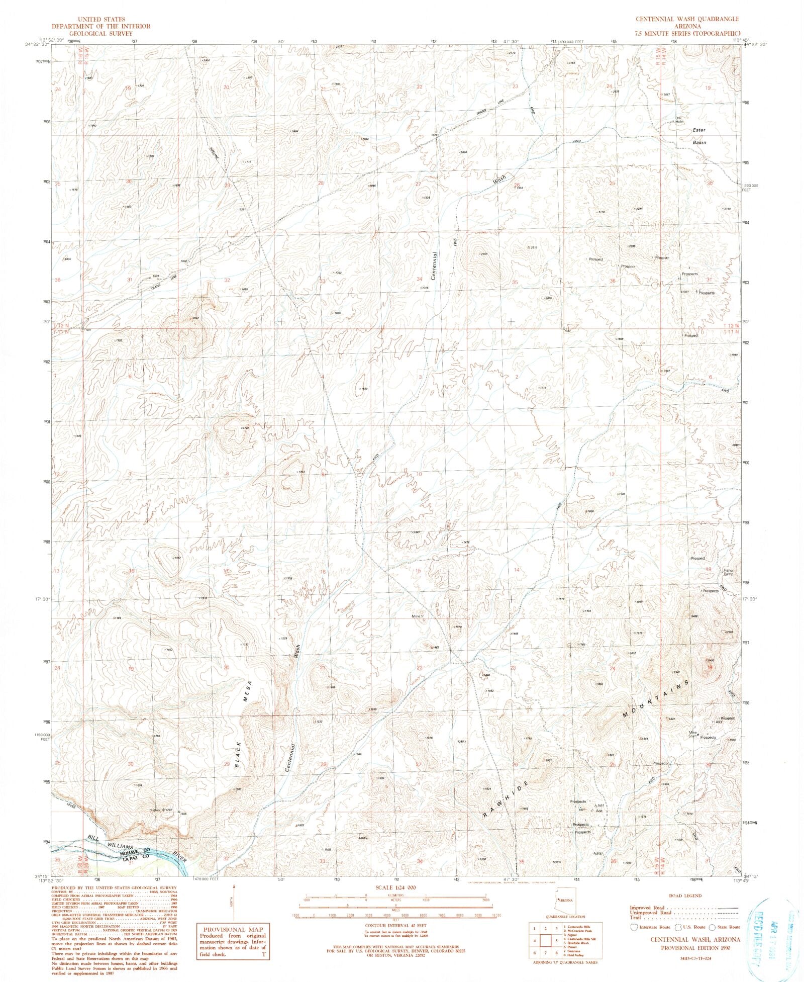 Classic USGS Centennial Wash Arizona 7.5'x7.5' Topo Map – MyTopo Map Store