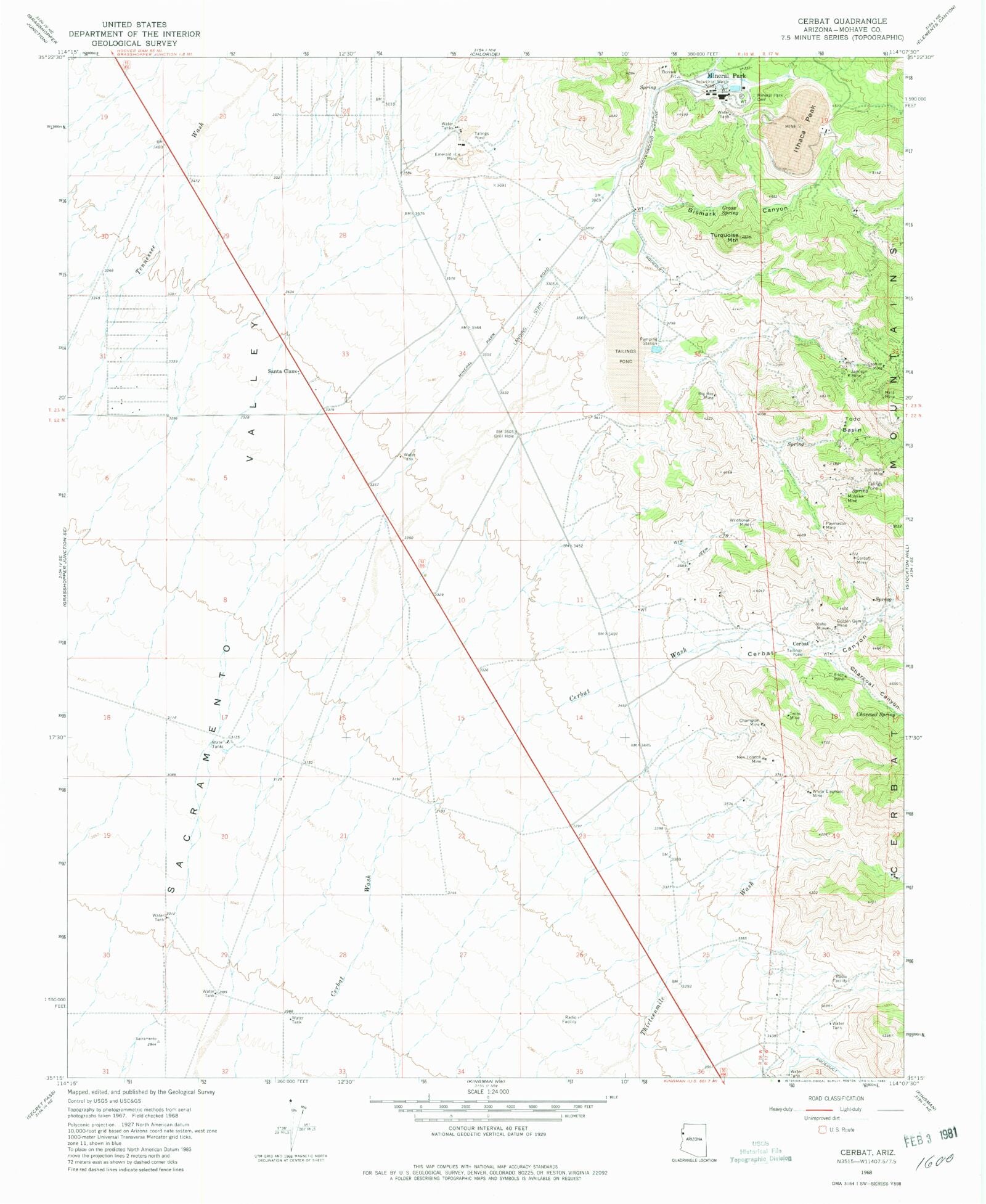 Classic USGS Cerbat Arizona 7.5'x7.5' Topo Map – MyTopo Map Store