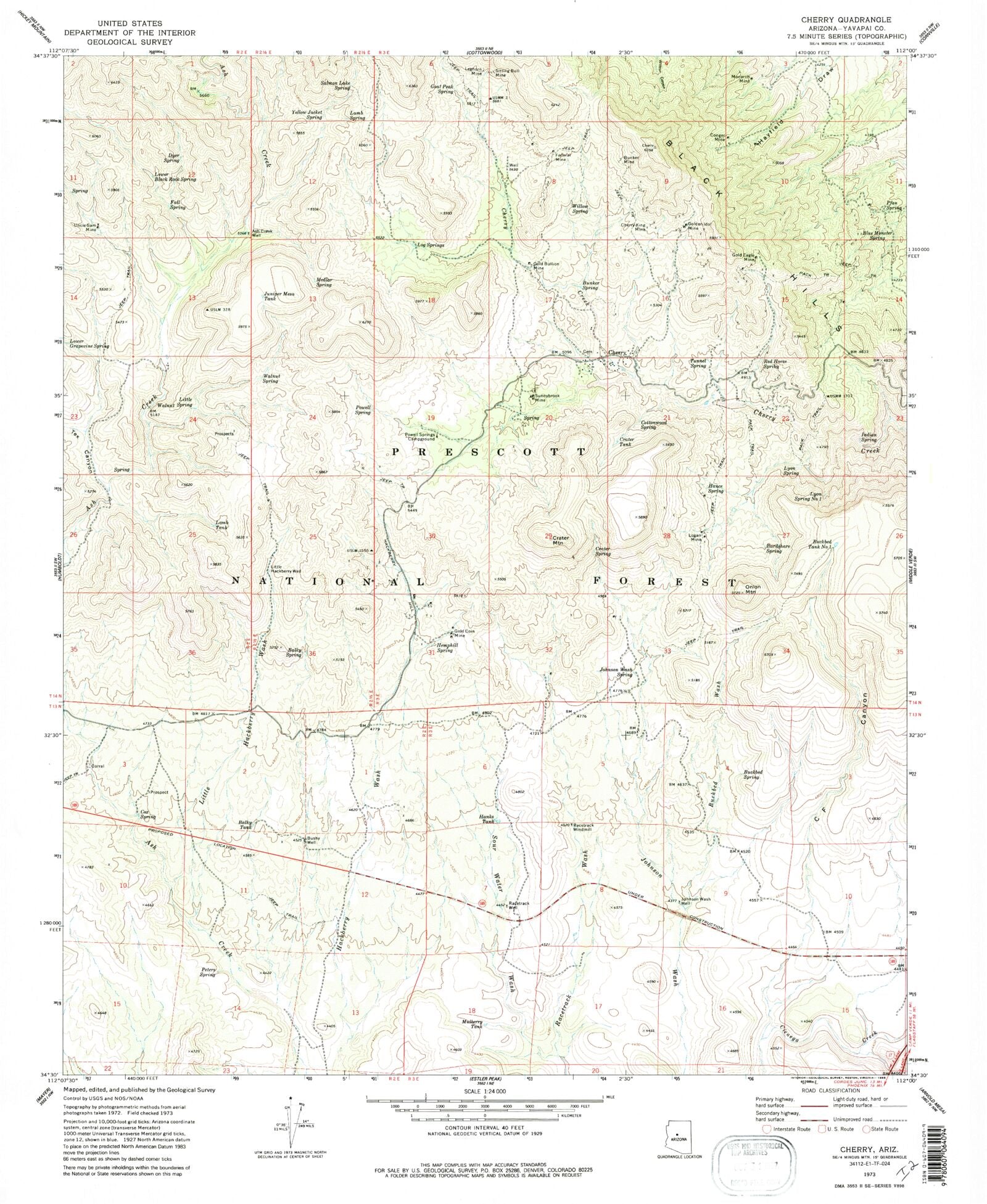 Classic USGS Cherry Arizona 7.5'x7.5' Topo Map – MyTopo Map Store