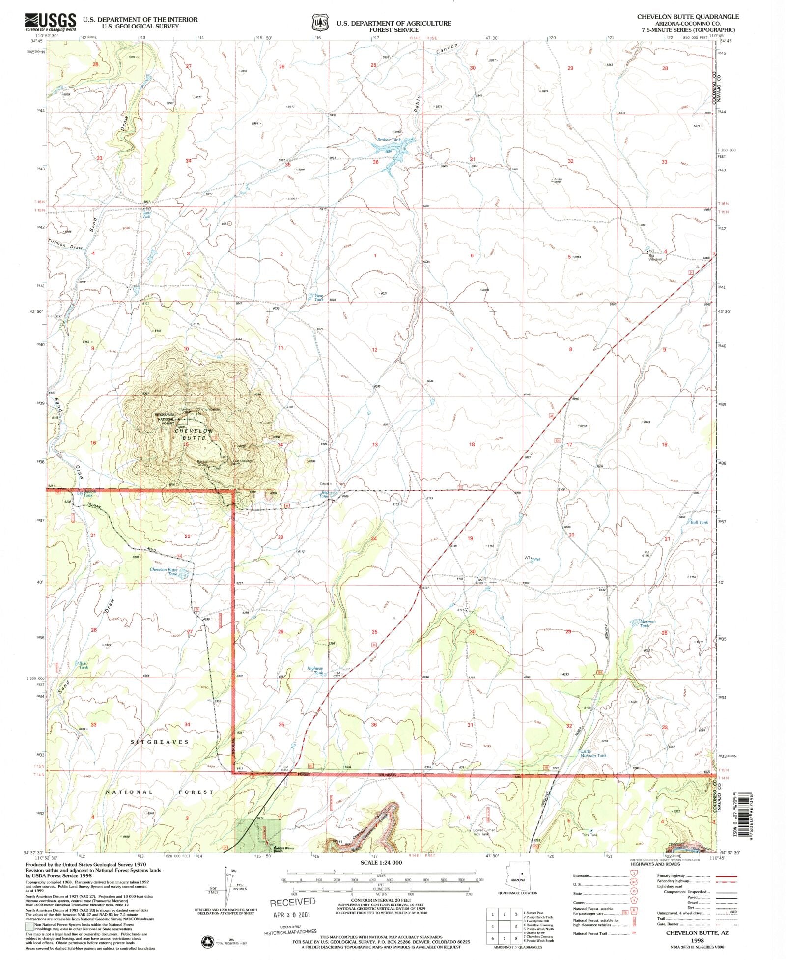 Classic USGS Chevelon Butte Arizona 7.5'x7.5' Topo Map – MyTopo Map Store